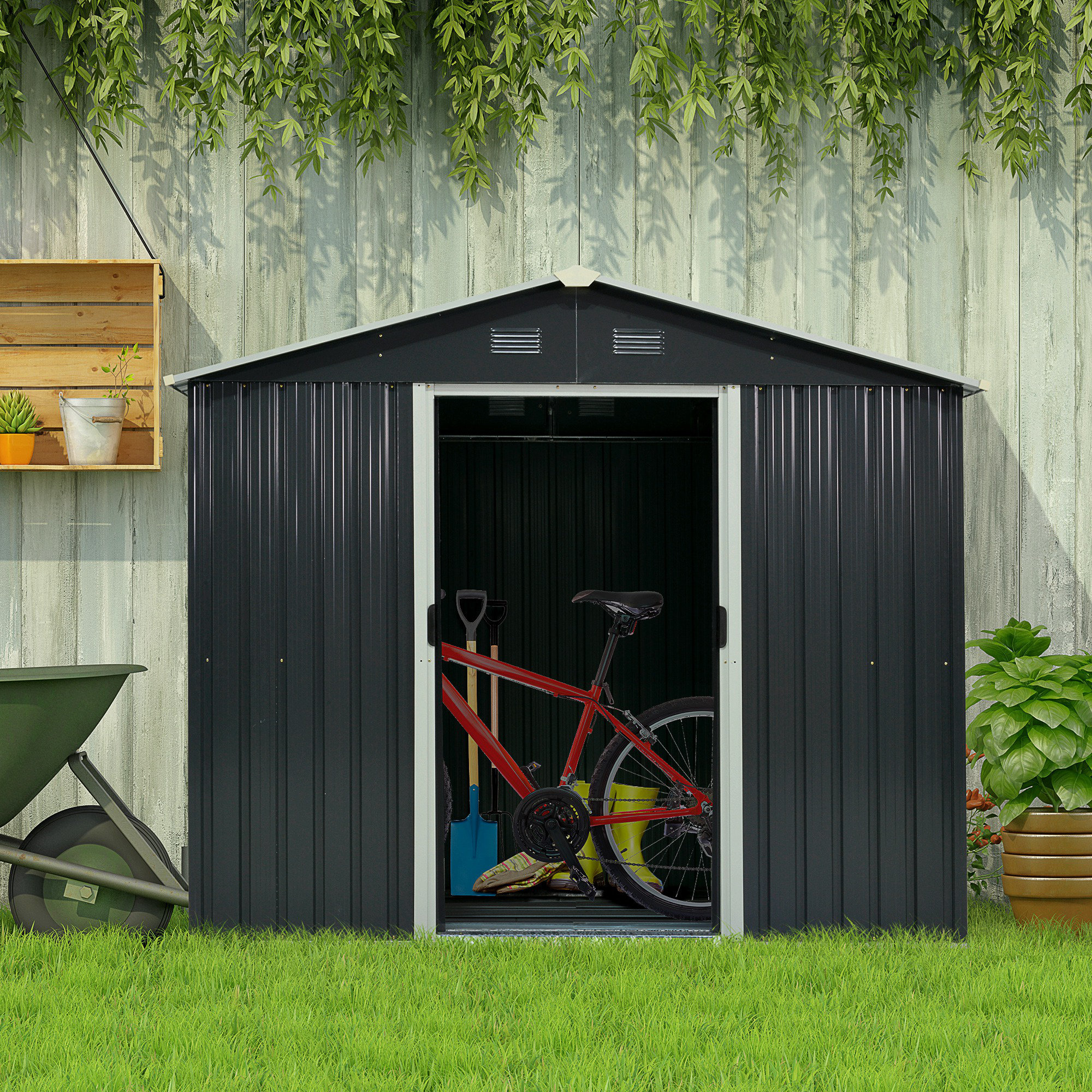 Outsunny 8 ft. W x 6 ft. D Metal Vertical Storage Shed & Reviews ...