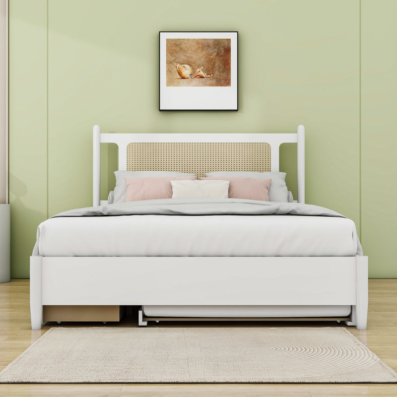 Ivy Bronx Jacqual Queen Size Platform Bed with 2 Drawers and Twin Size ...