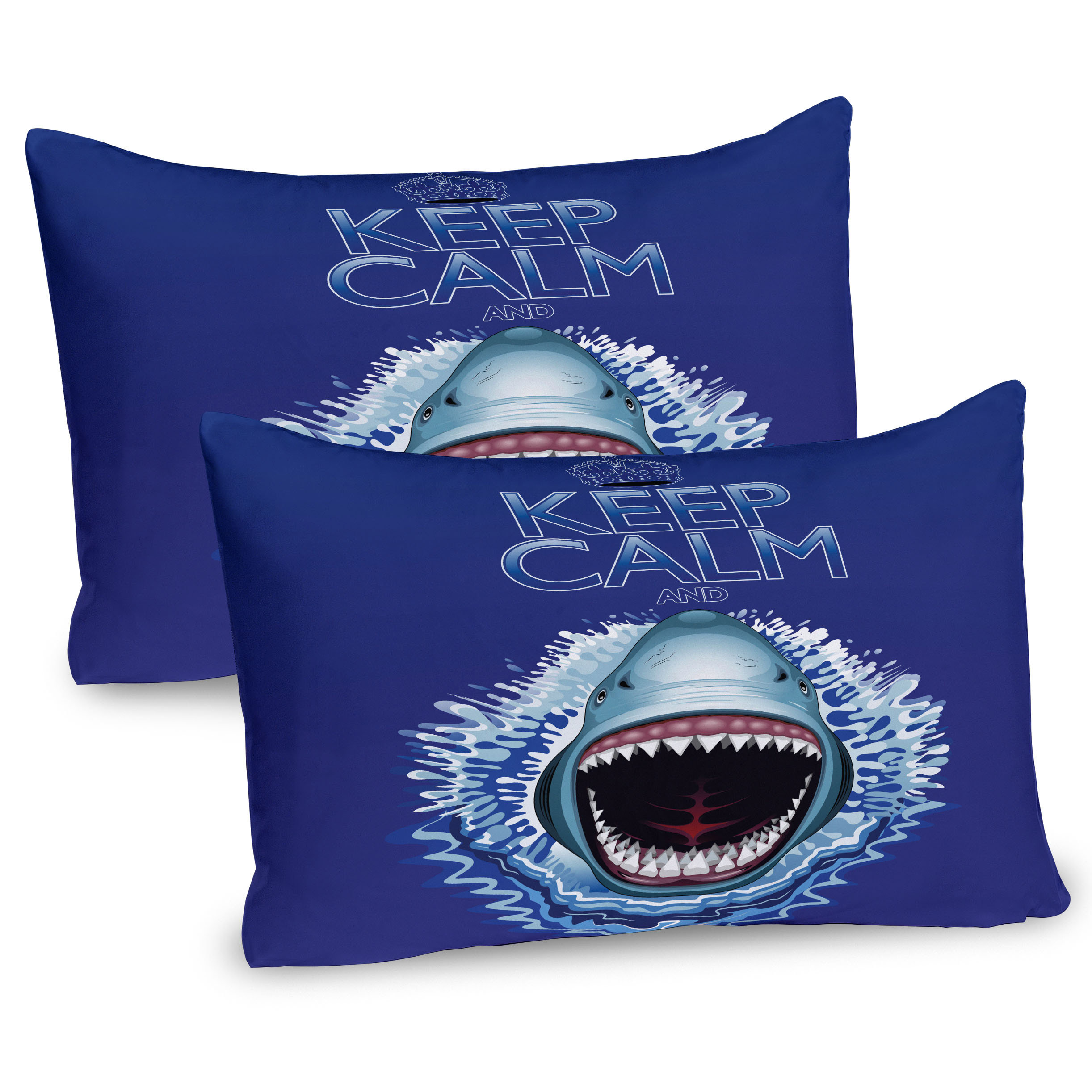 Ambesonne Dark Blue Pillow Sham 2 Pack Wild Shark Hunter 36"x20" White ...