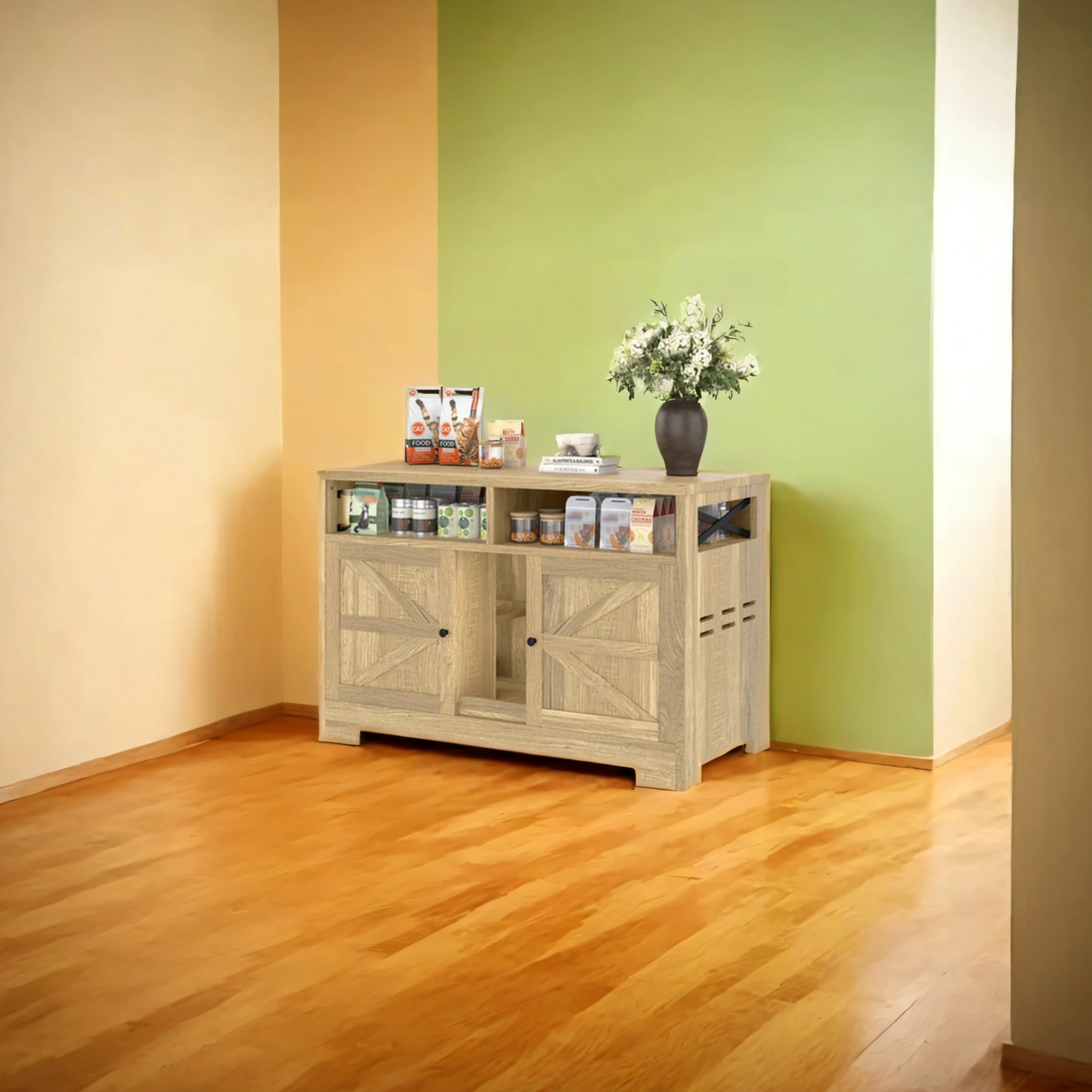 Gracie Oaks Brown Indoor Cat House Side Table With Litter Box Enclosure ...