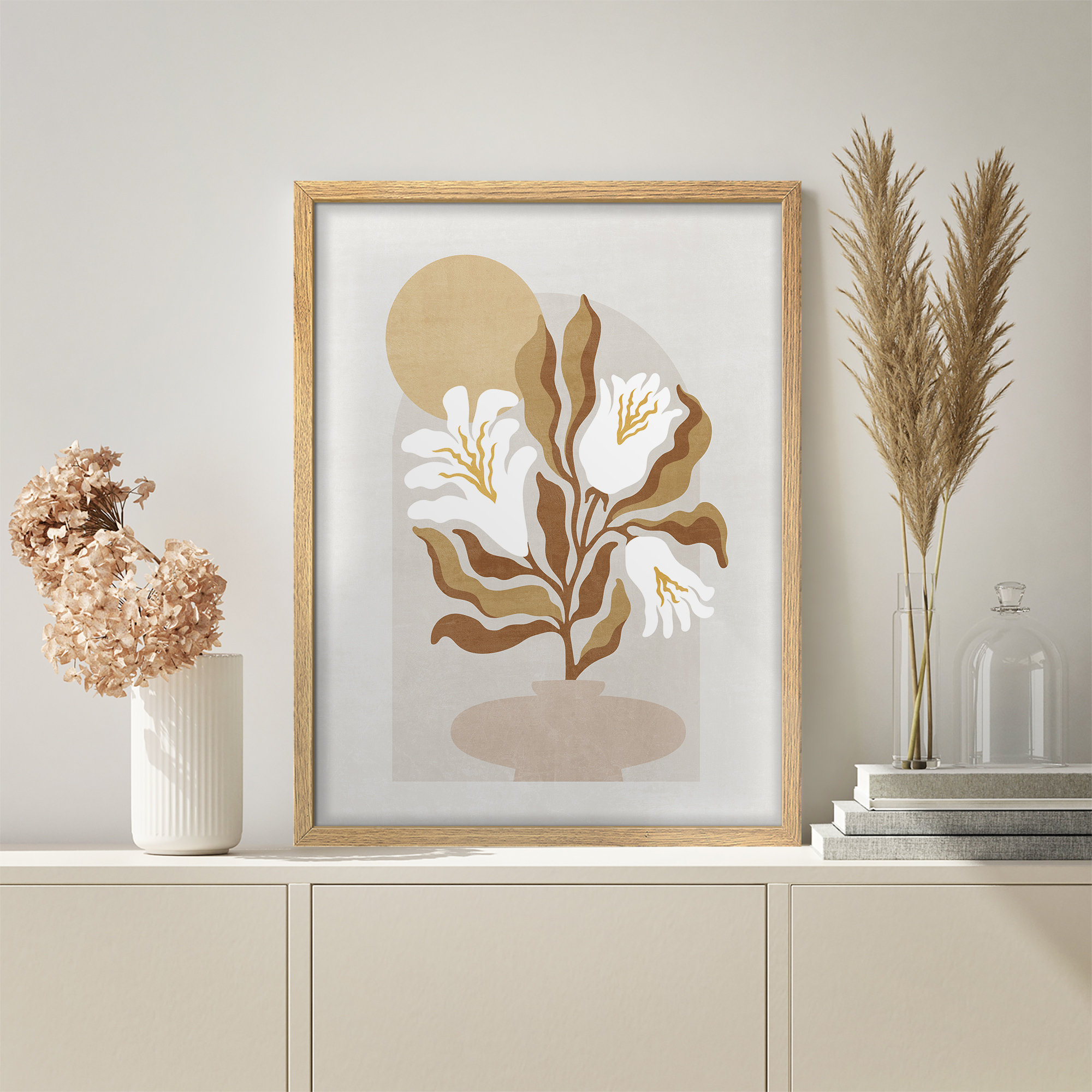 SIGNLEADER Mid Century Modern Abstract Floral in Classic Vase ...