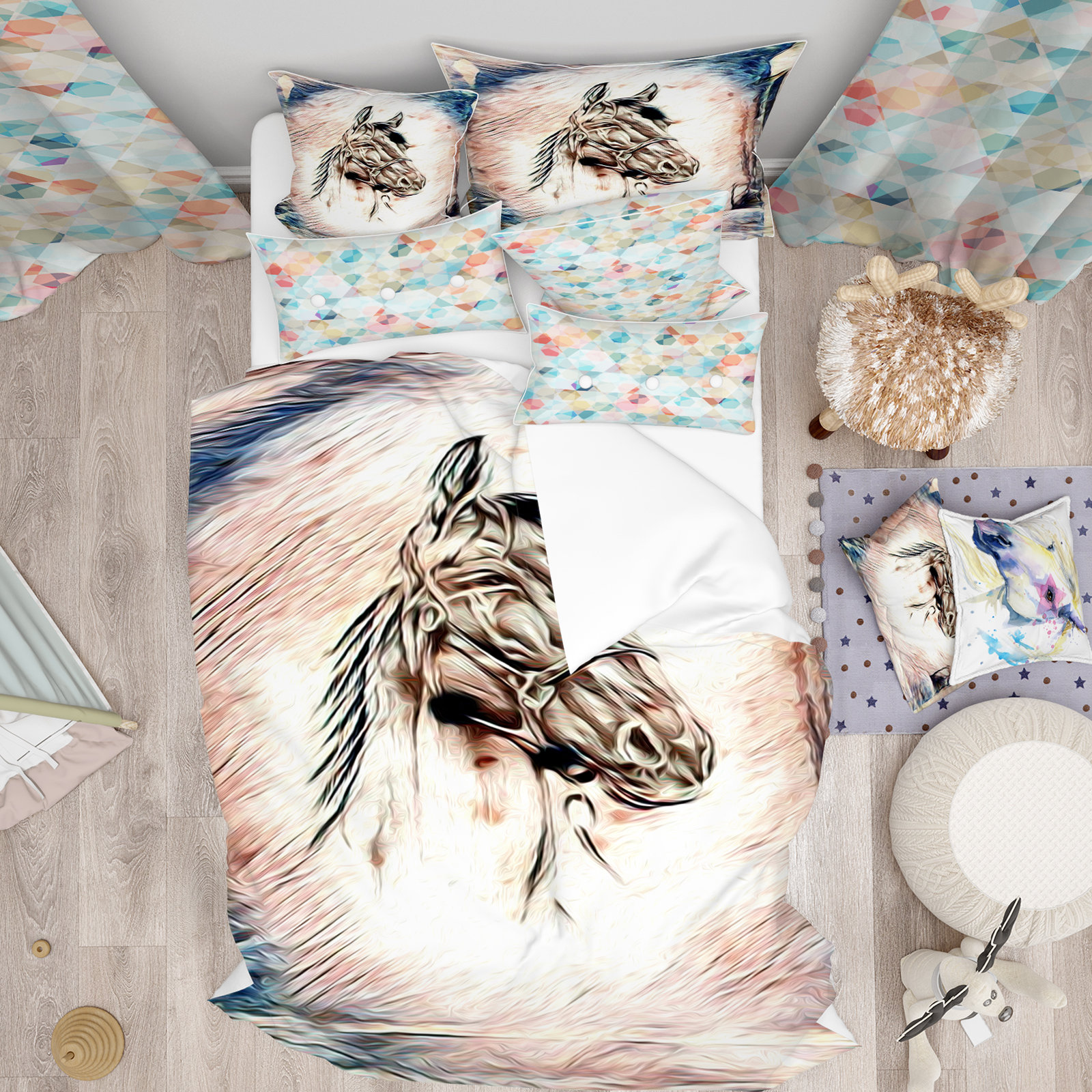 Design Art Designart Freehand Horse Farmhouse Duvet Cover Set | Wayfair