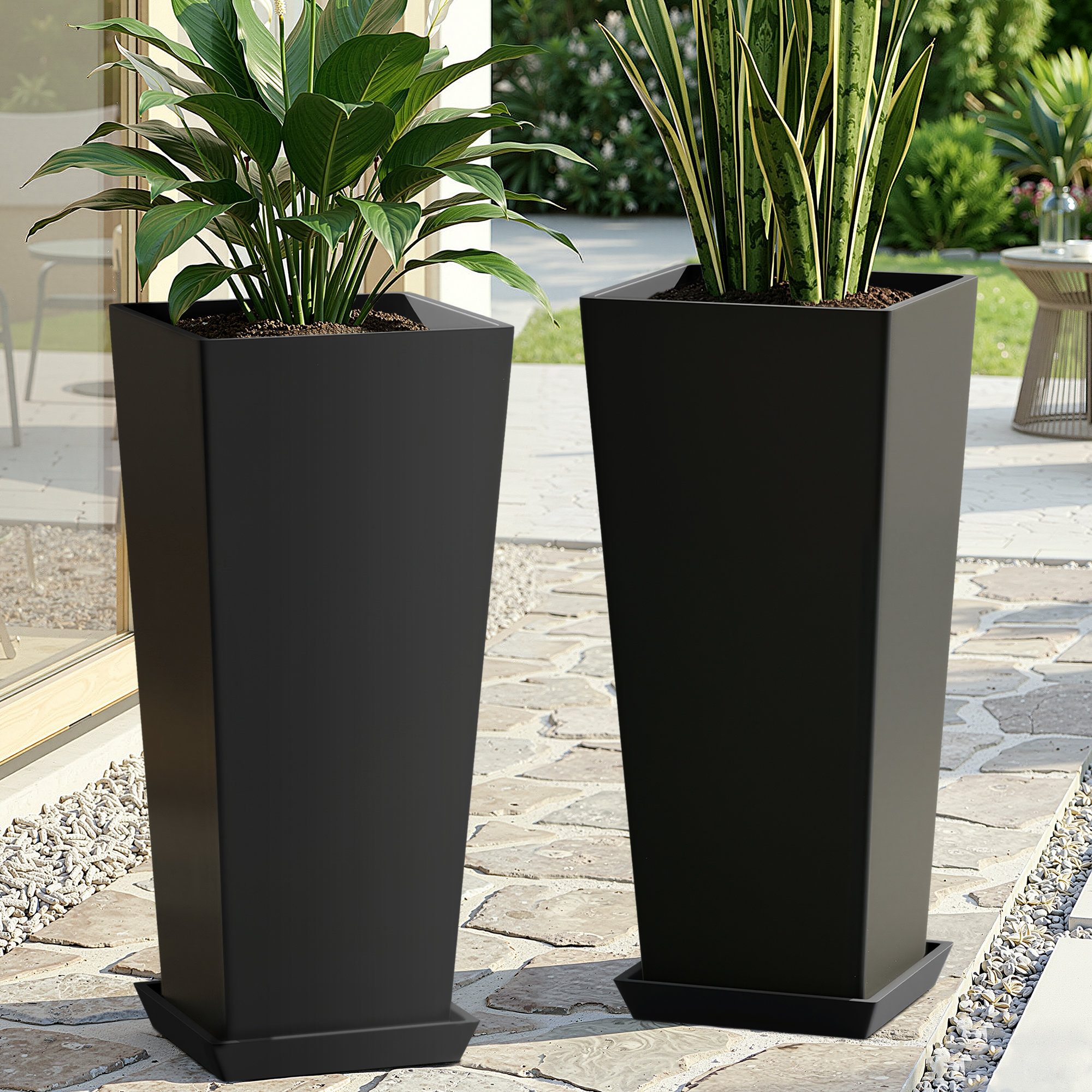 Hokku Designs Lenoris 24'' H Large Tall Planters with Saucers, Heavy ...