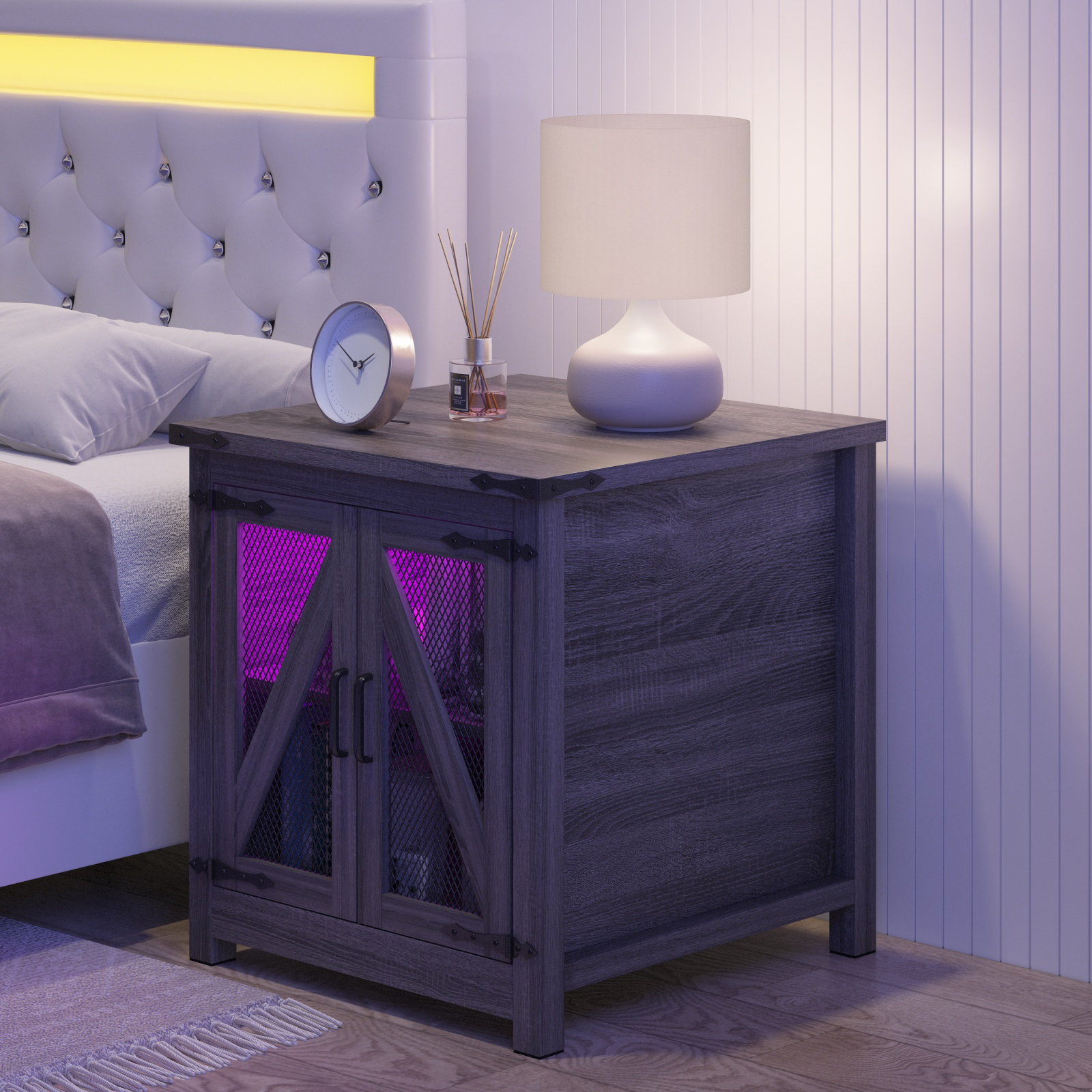 Gracie Oaks Anush Wood Nightstands with LED Lights and USB Ports ...