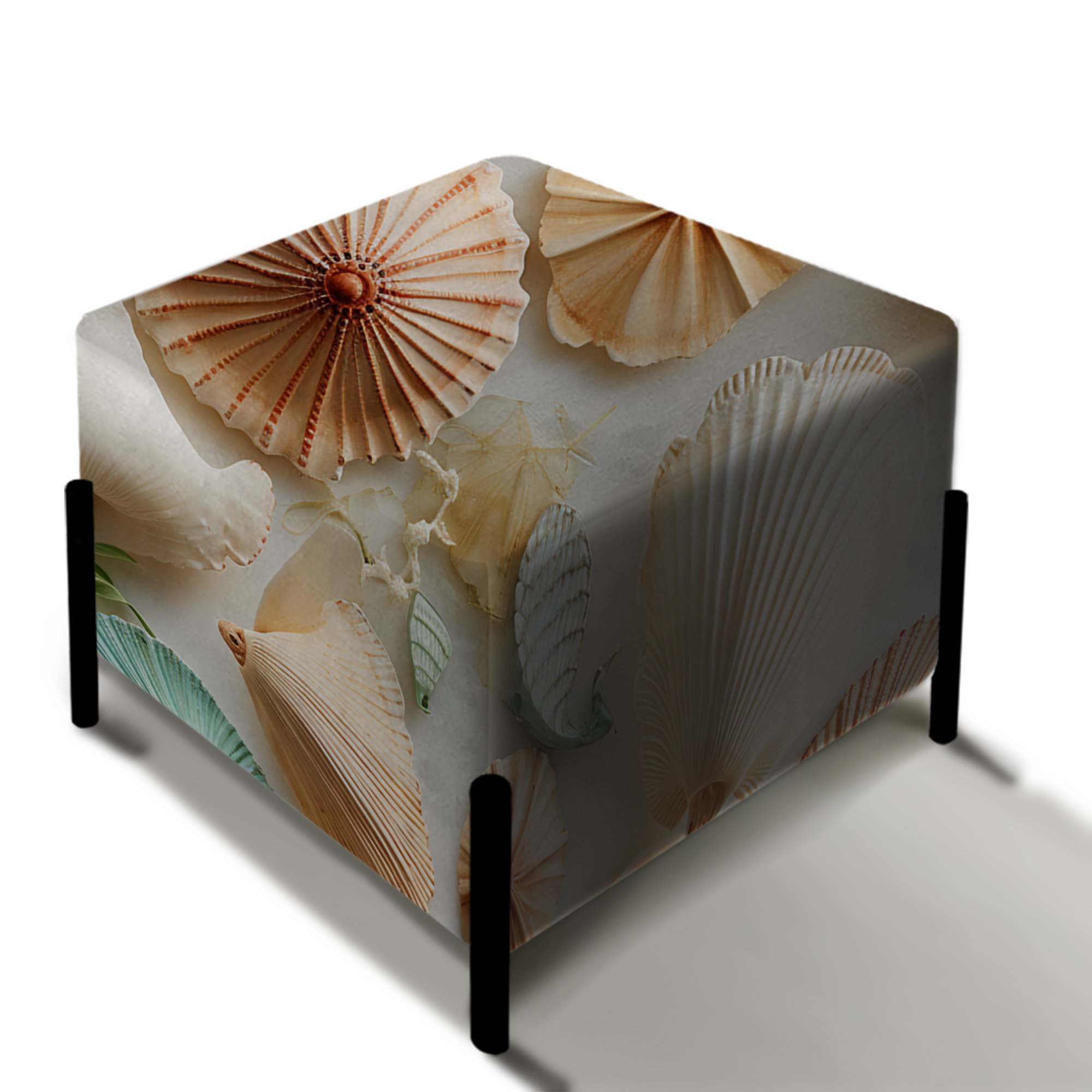 Design Art Vintage Seashells Tropical Pattern - Coastal Square Ottoman ...