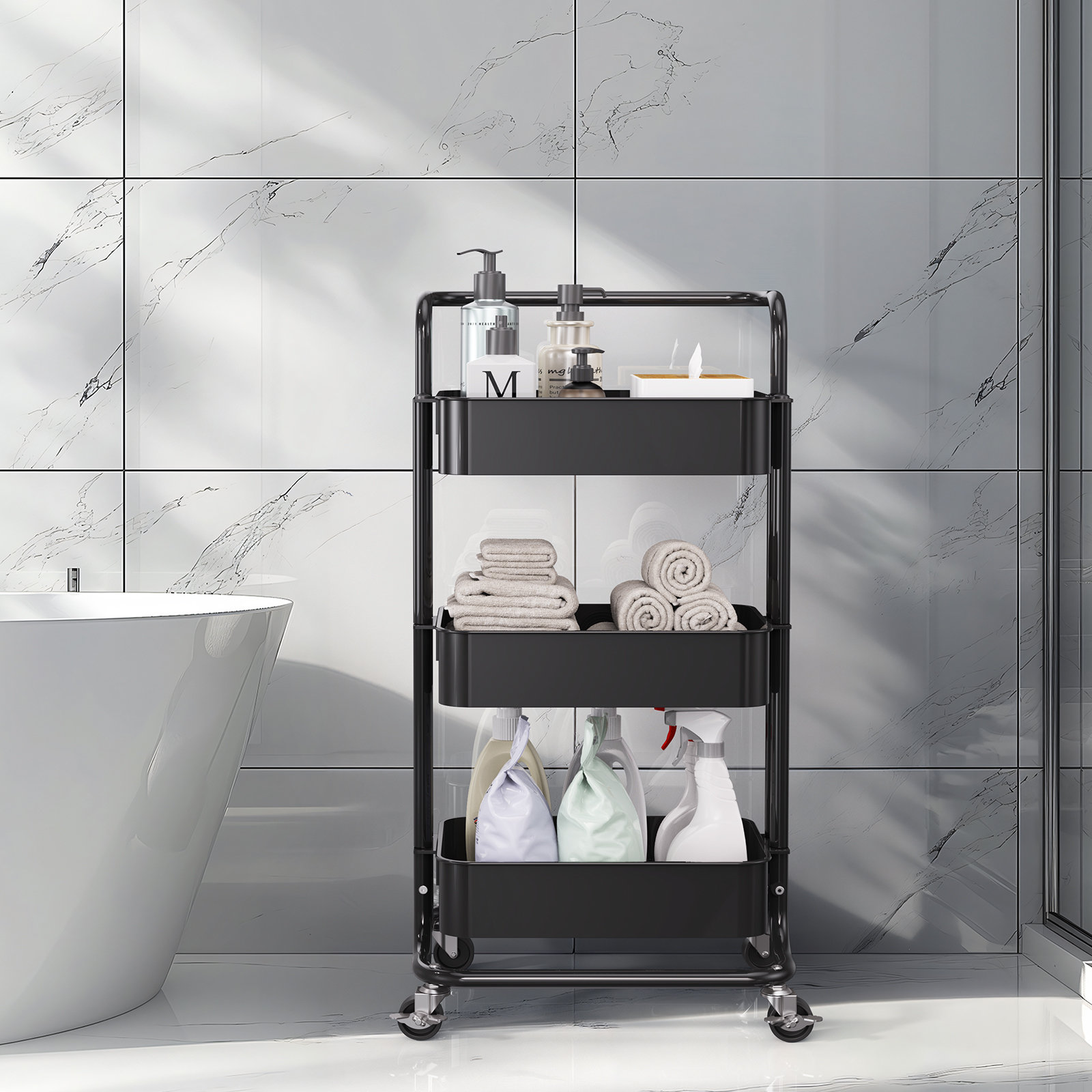 AMADA 3-tier Utility Cart Storage Trolley with 2 Locking Rollers for ...