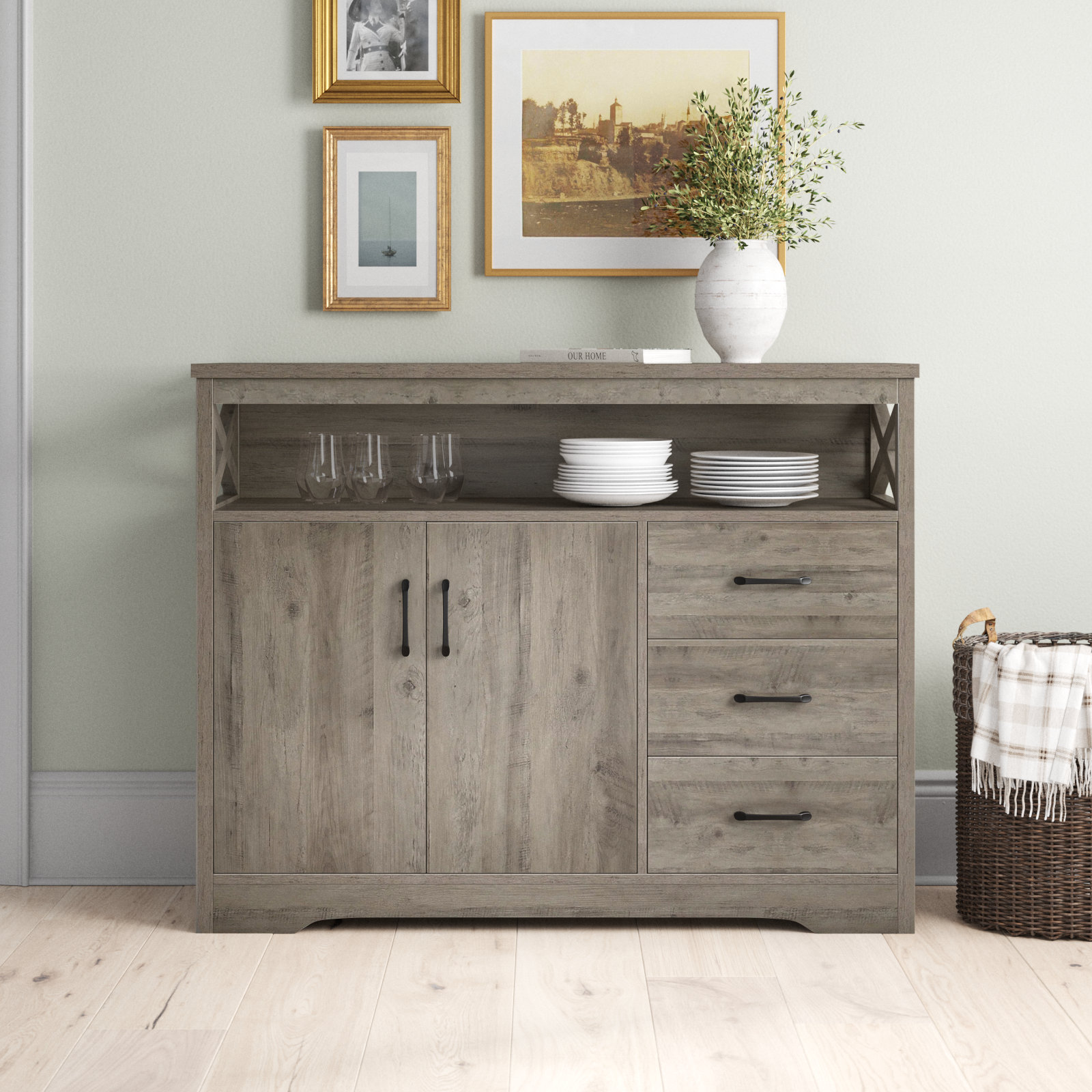 Laurel Foundry Modern Farmhouse® Daria 47.2'' Wide Modern Storage Sideboard with Open Shelf ...