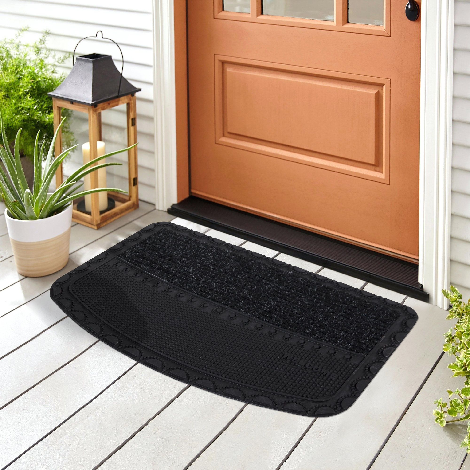 Ottomanson Heavy Duty All Season Pearl Welcome Design Doormat, Copper ...