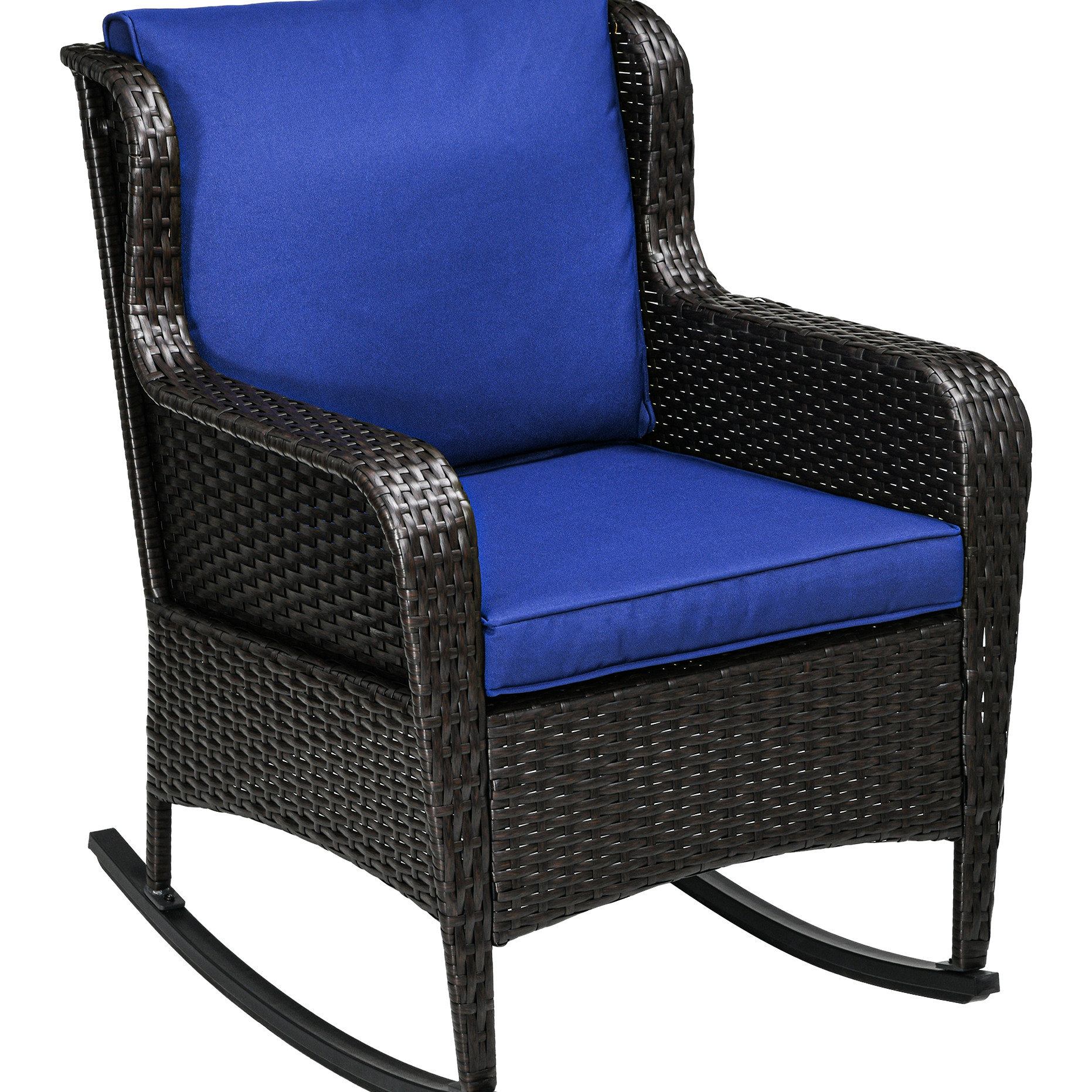 Dakota Fields Patio Rocking Chair With Comfy - Dark Blue , Steel Frame ...