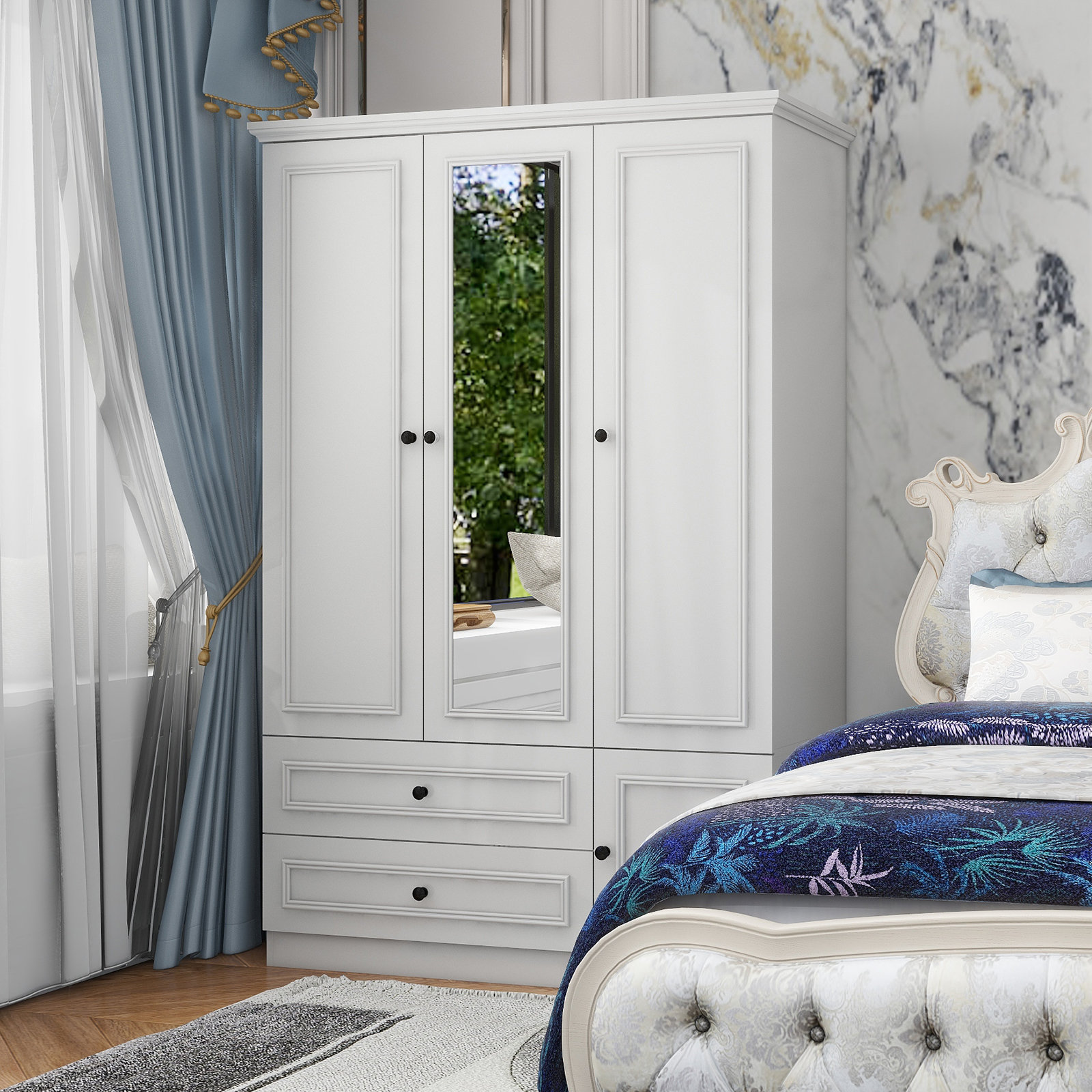 Lark Manor 3-Door Wardrobe Armoires with 3 Drawers, White - Wayfair Canada