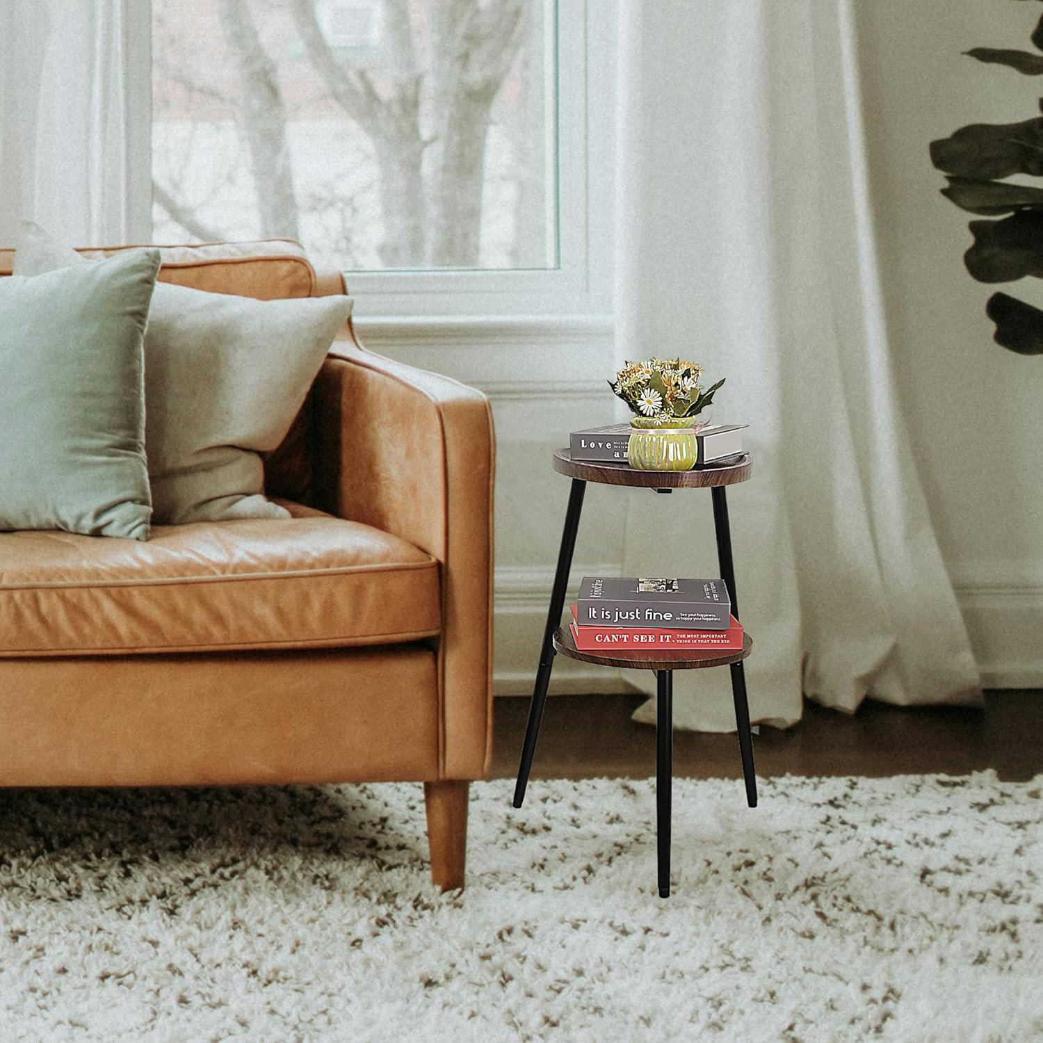 George Oliver Trym Rustic Brown Oval 2-Tier Accent Table - Sturdy Metal ...