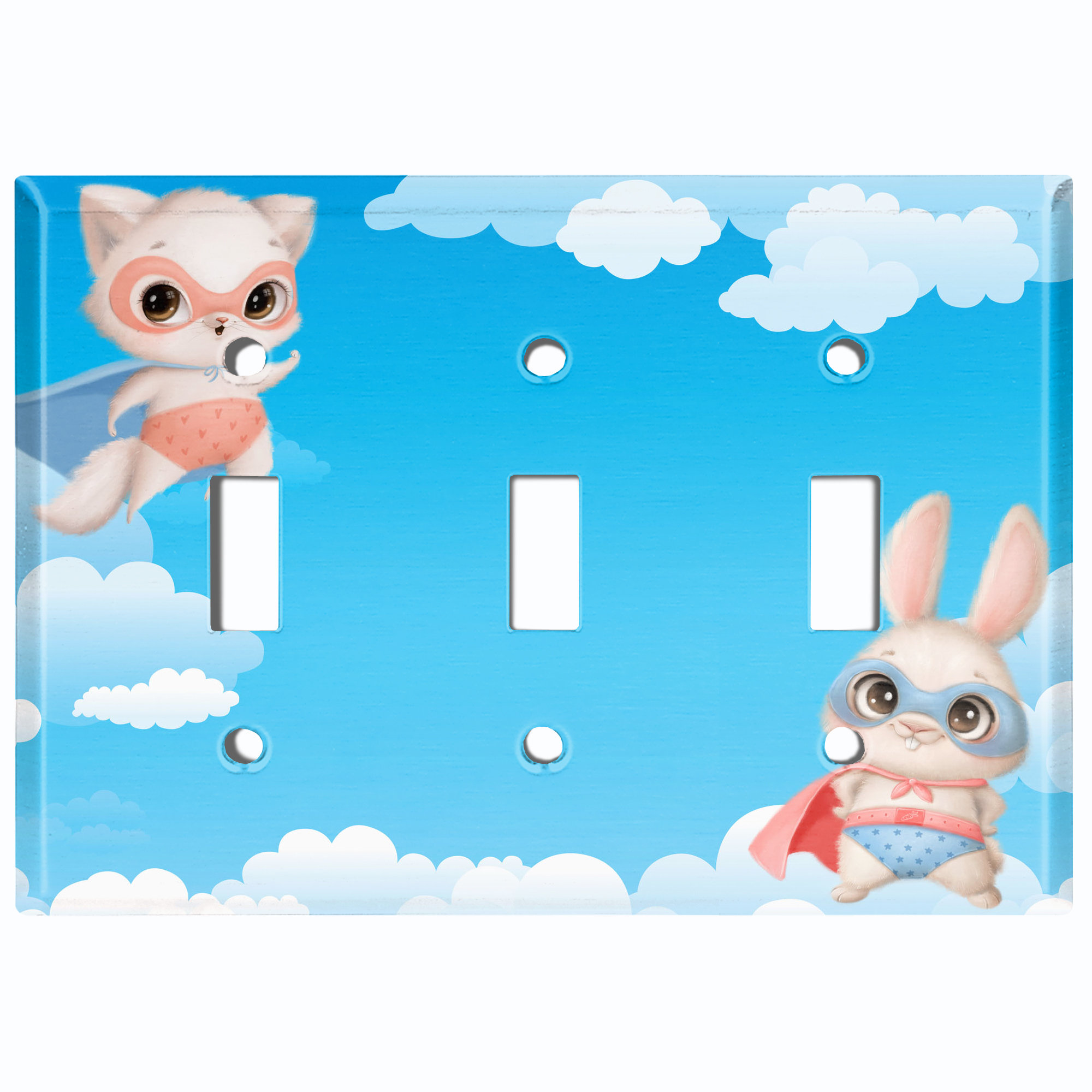 WorldAcc Cute Nursery Animal Super Hero Bunny 3-Gang Toggle Light ...