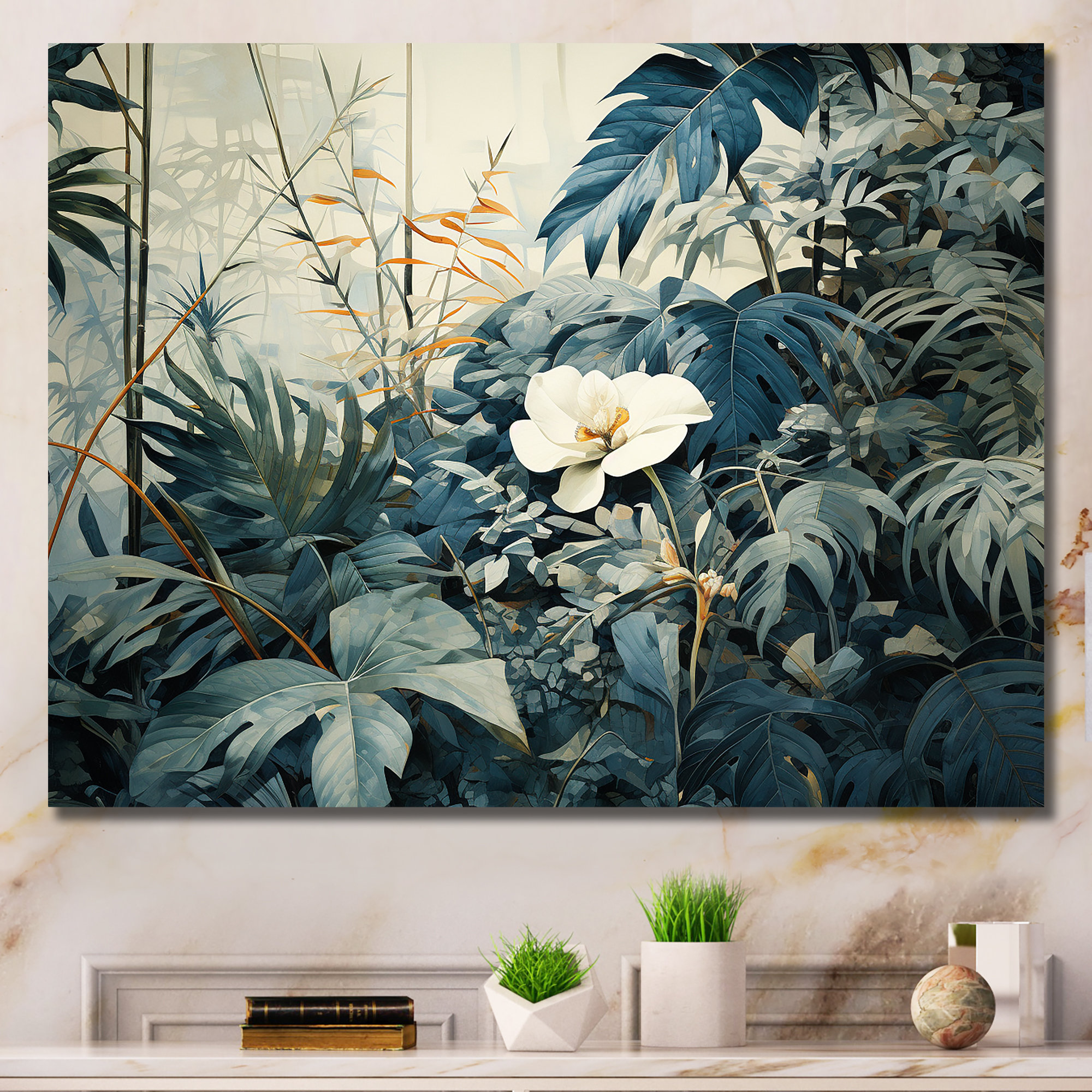 Winston Porter White And Blue Jungle Expression I On Canvas Print | Wayfair