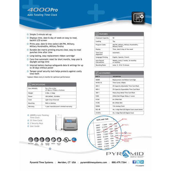 Pyramid 4000 Pro Auto Totaling Time Clock | Wayfair