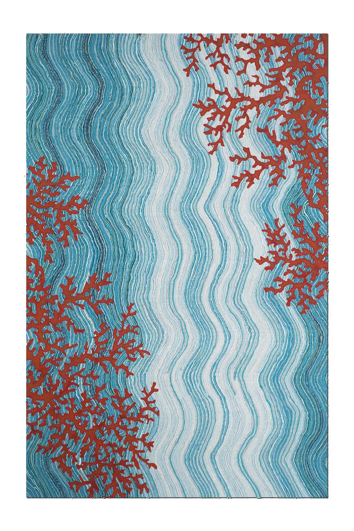Dakota Fields Marine Yacht Collection Blue Wave Patterned Coral Colored ...