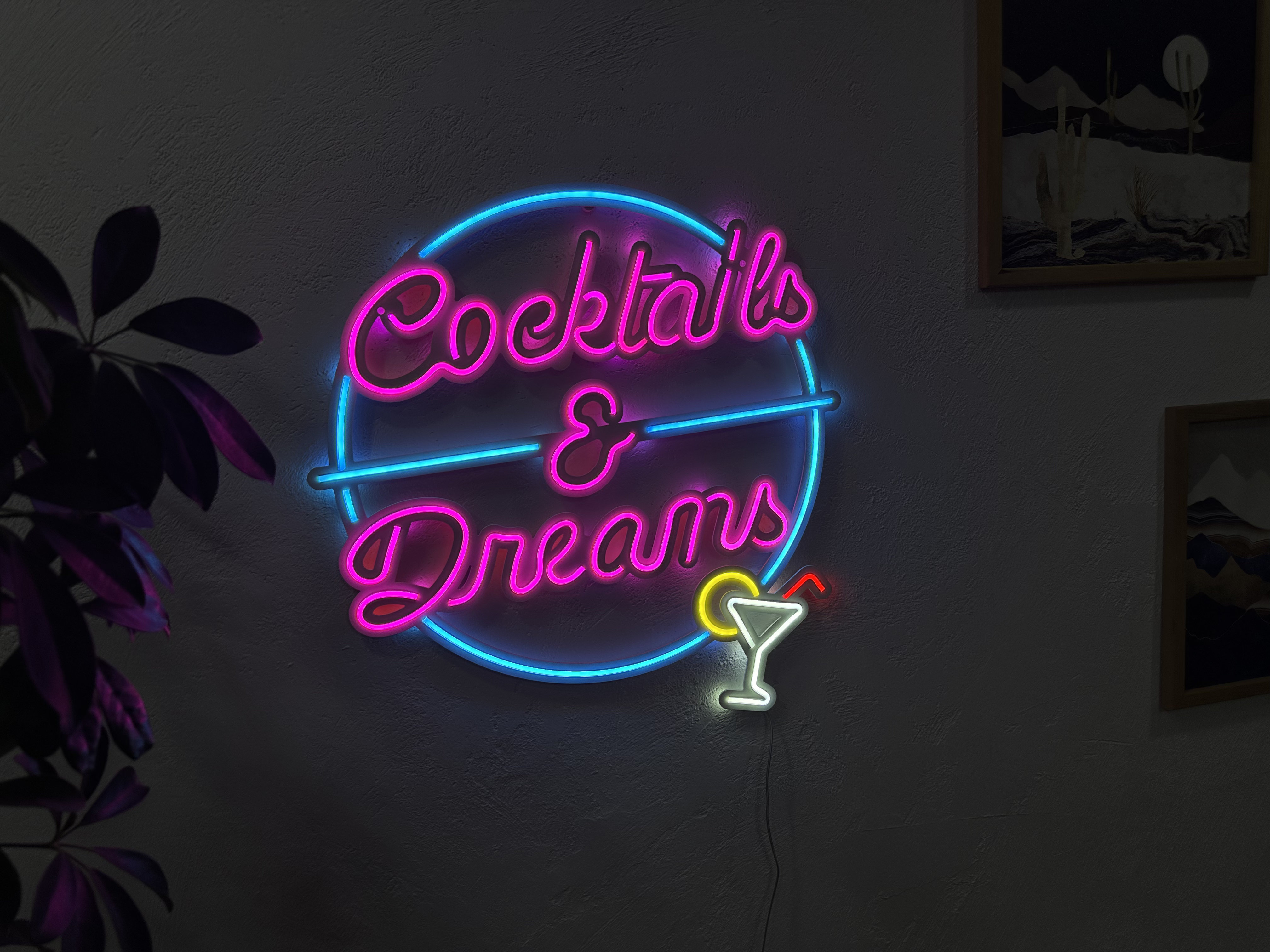 Trinx Cocktails and Dreams Neon Sign, Neon Metal Wall Decor, Neon Metal ...