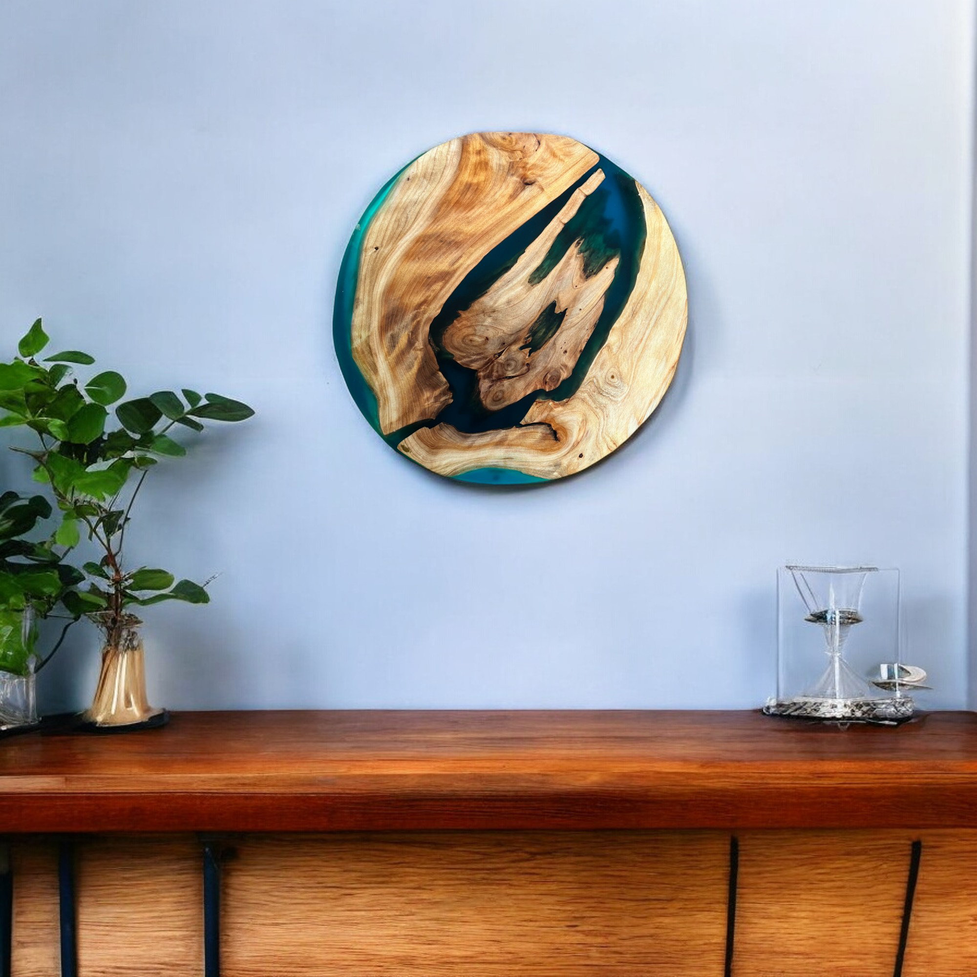 Millwood Pines Handcrafted Cedar Wood & Teal Epoxy Wall Art - Unique 12 ...