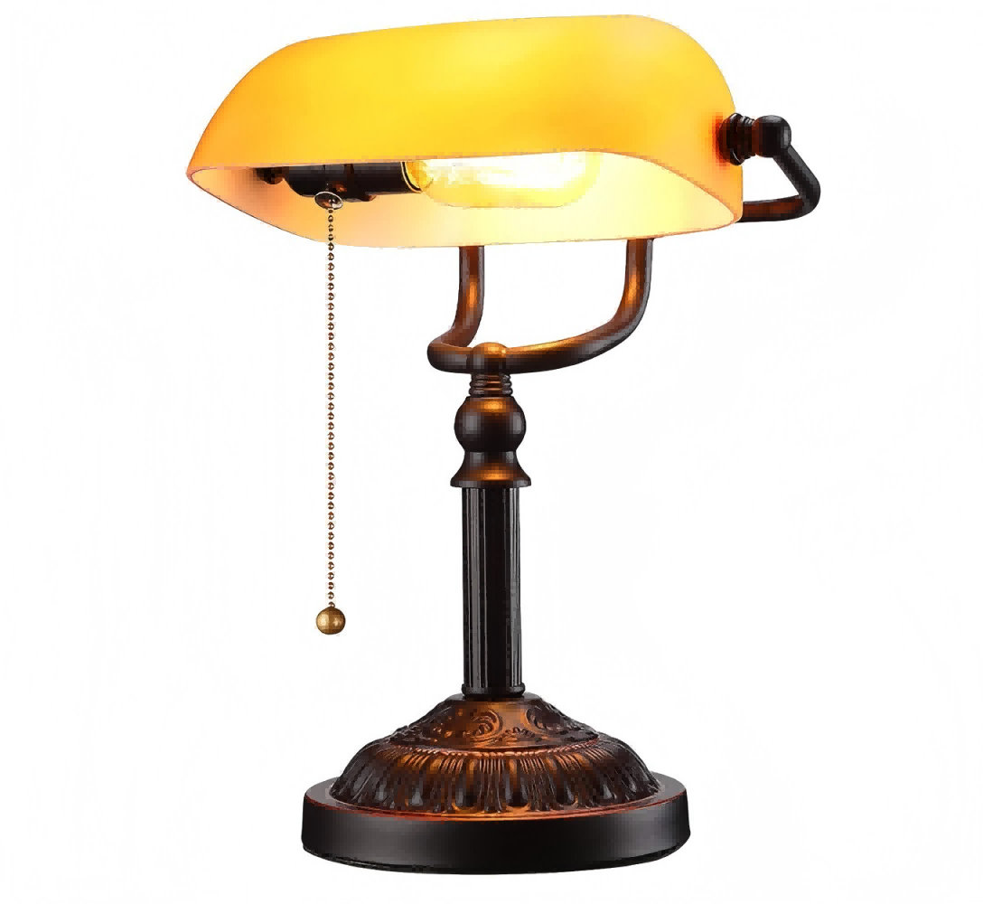 Darby Home Co Desk Lamp With Pull Chain Switch, Amber Glass Shade Desk ...