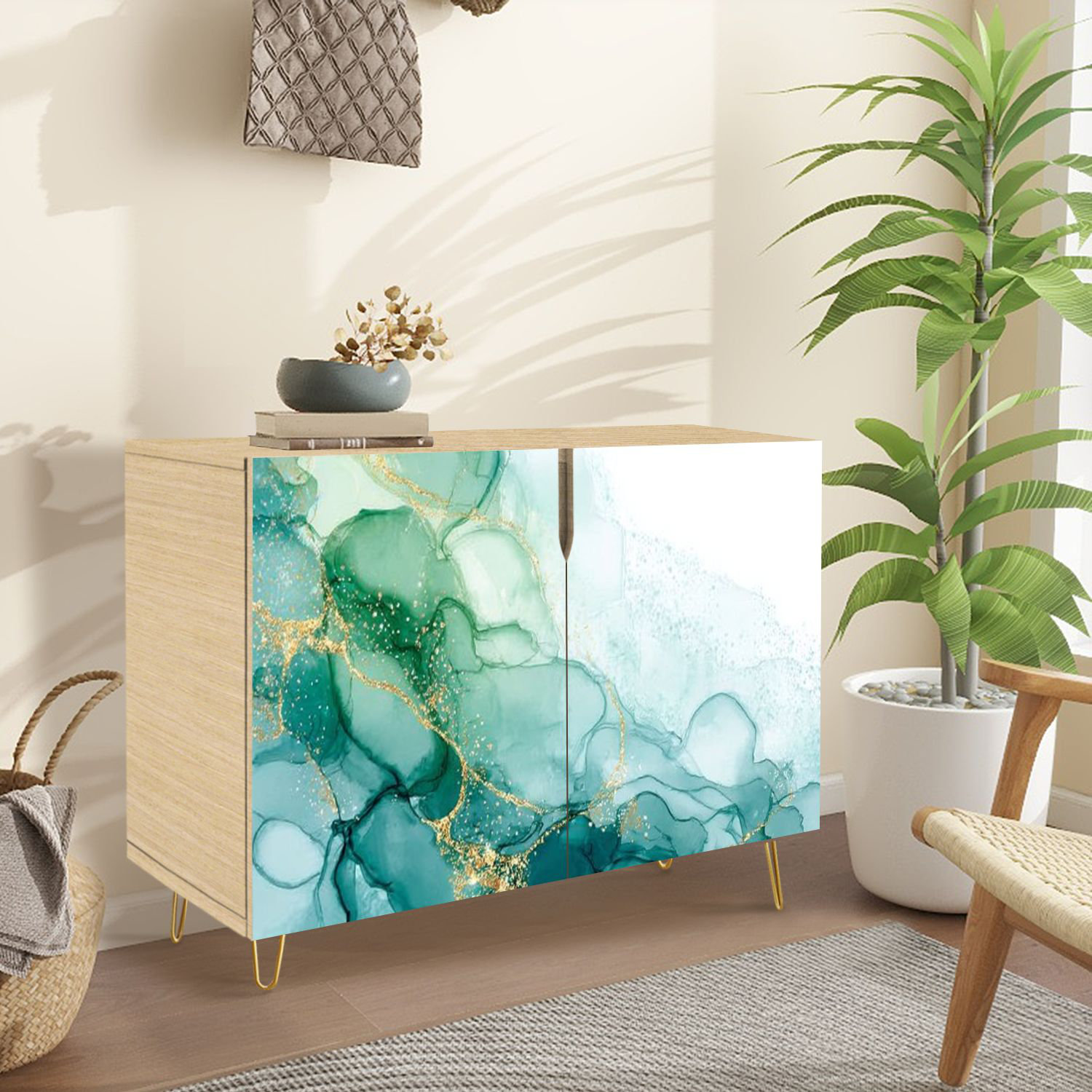 Dakota Fields Sideboard Buffet Cabinet with Storage Pastel cyan mint ...