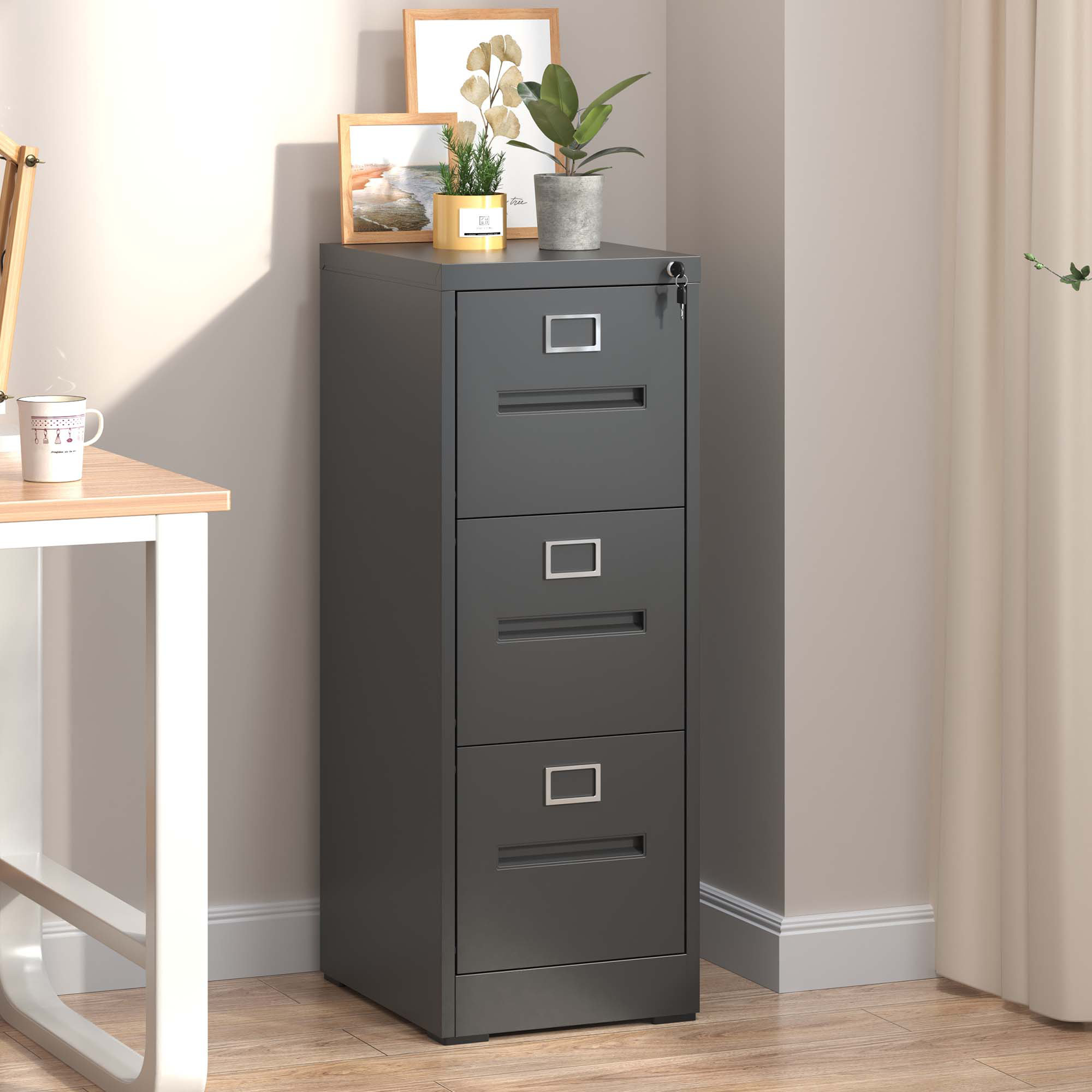 Latitude Run® 3 Drawer Metal Vertical Filing Cabinet with with Label ...