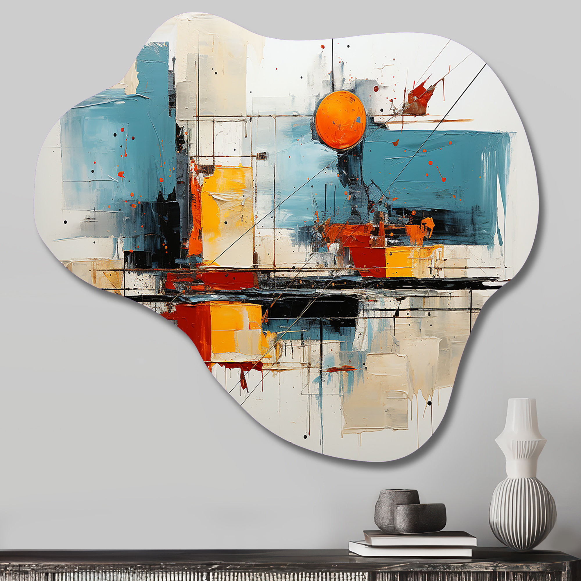 Design Art Teal Orange Bold Flow Collage - Dams Cloud Shape Metal Wall ...