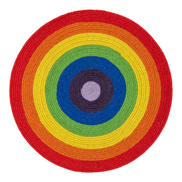 Ebern Designs Hand Braided Rainbow Wool Rug | Wayfair