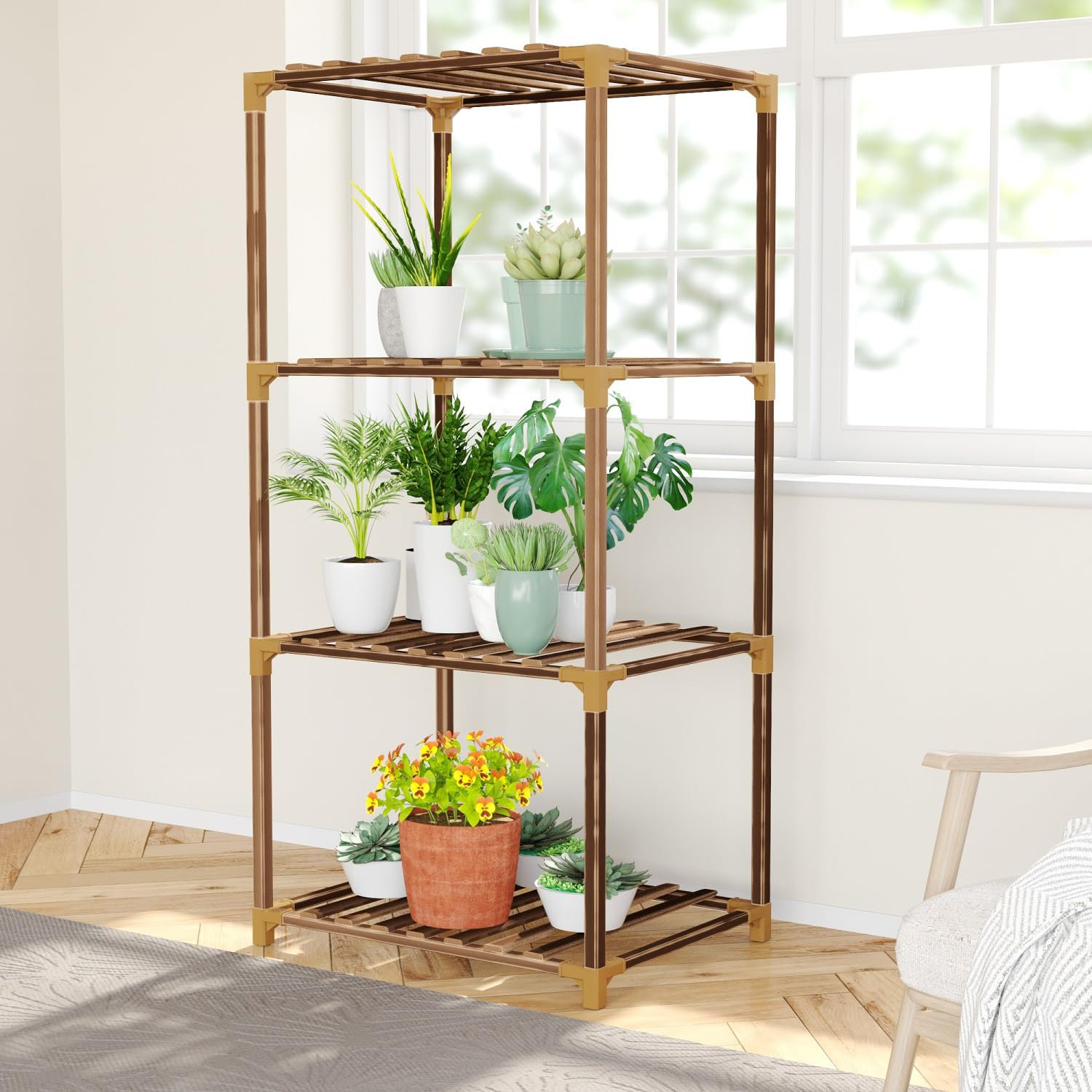 17 Stories 4 Tier Long Plant Stand Indoor, Outdoor Wood Plant Stands ...