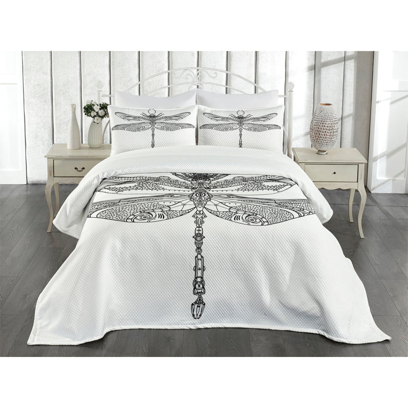 Ambesonne Dragonfly Bedspread Baroque Ornamental Black White | Wayfair