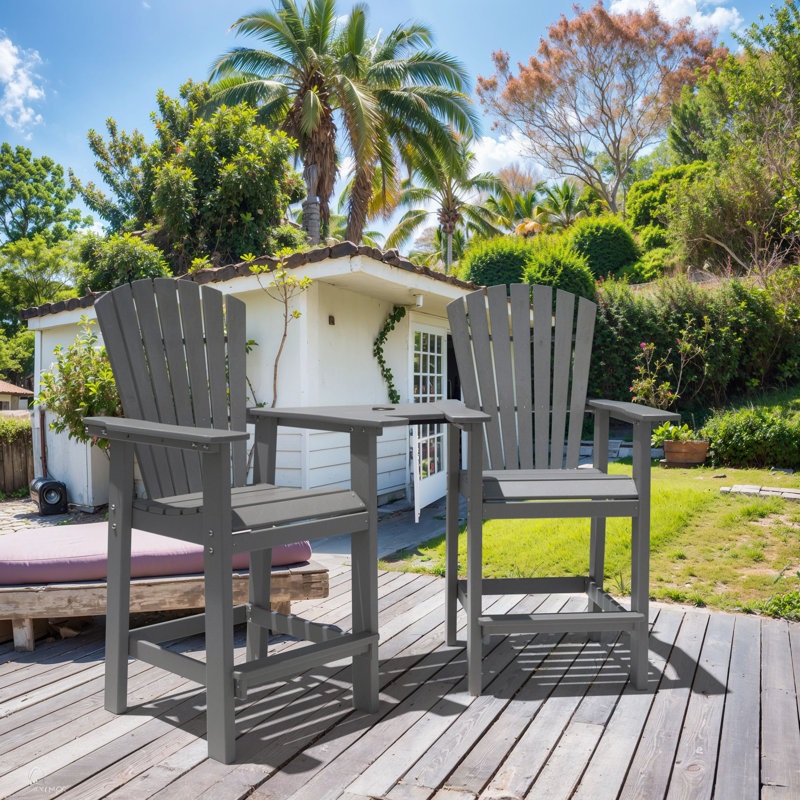 Rosecliff Heights Outdoor bar chair, double seat, removable countertop ...