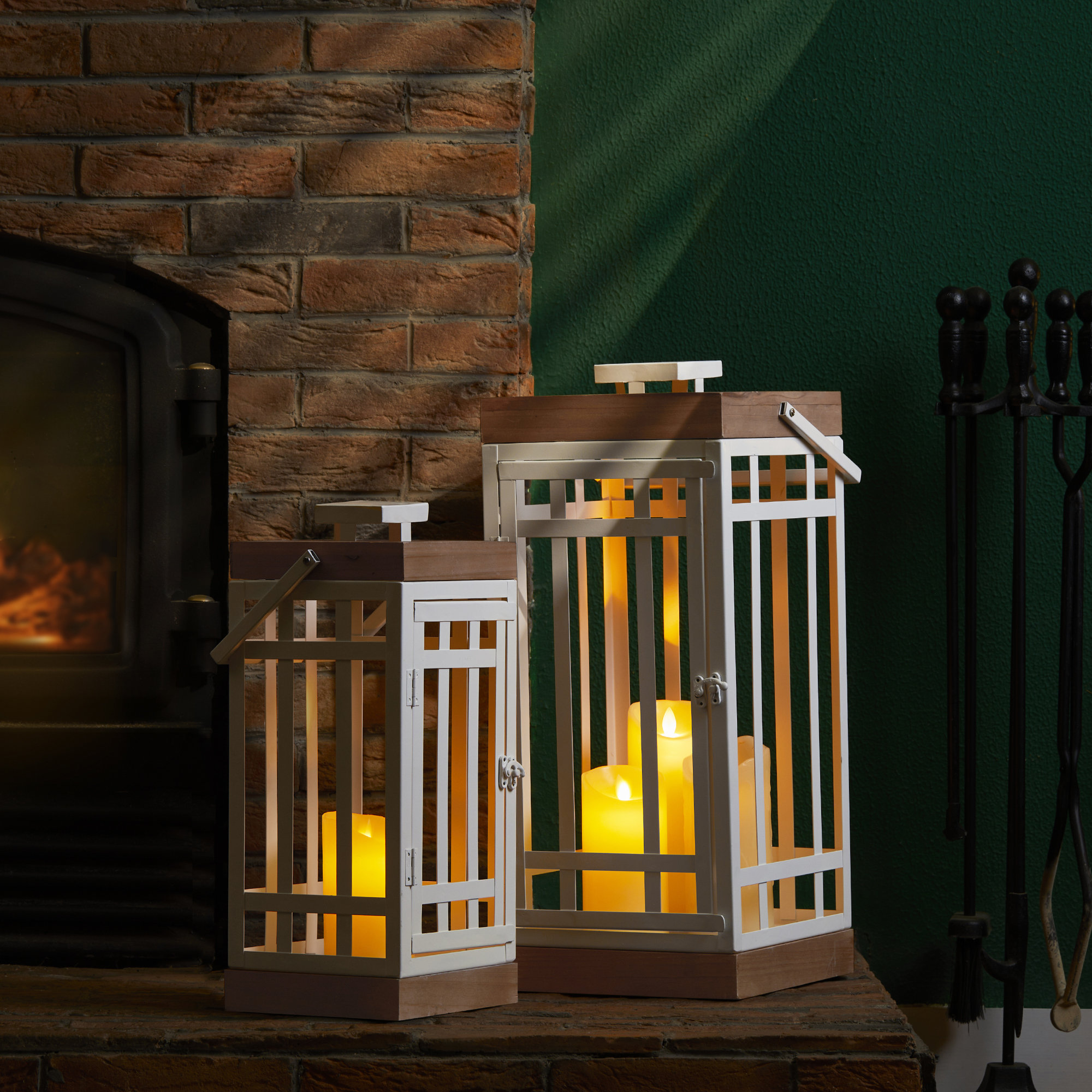 Latitude Run® 21.25''H Modern Tabletop Square Metal/Wood Lanterns | Wayfair