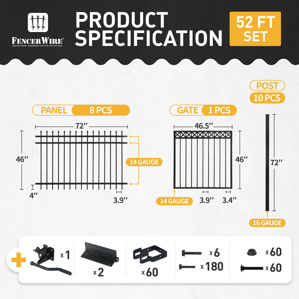 Fencer Wire Heavy Duty 52FT Pinnacle Fence Barrier Kit with 4/5/6FT H X ...