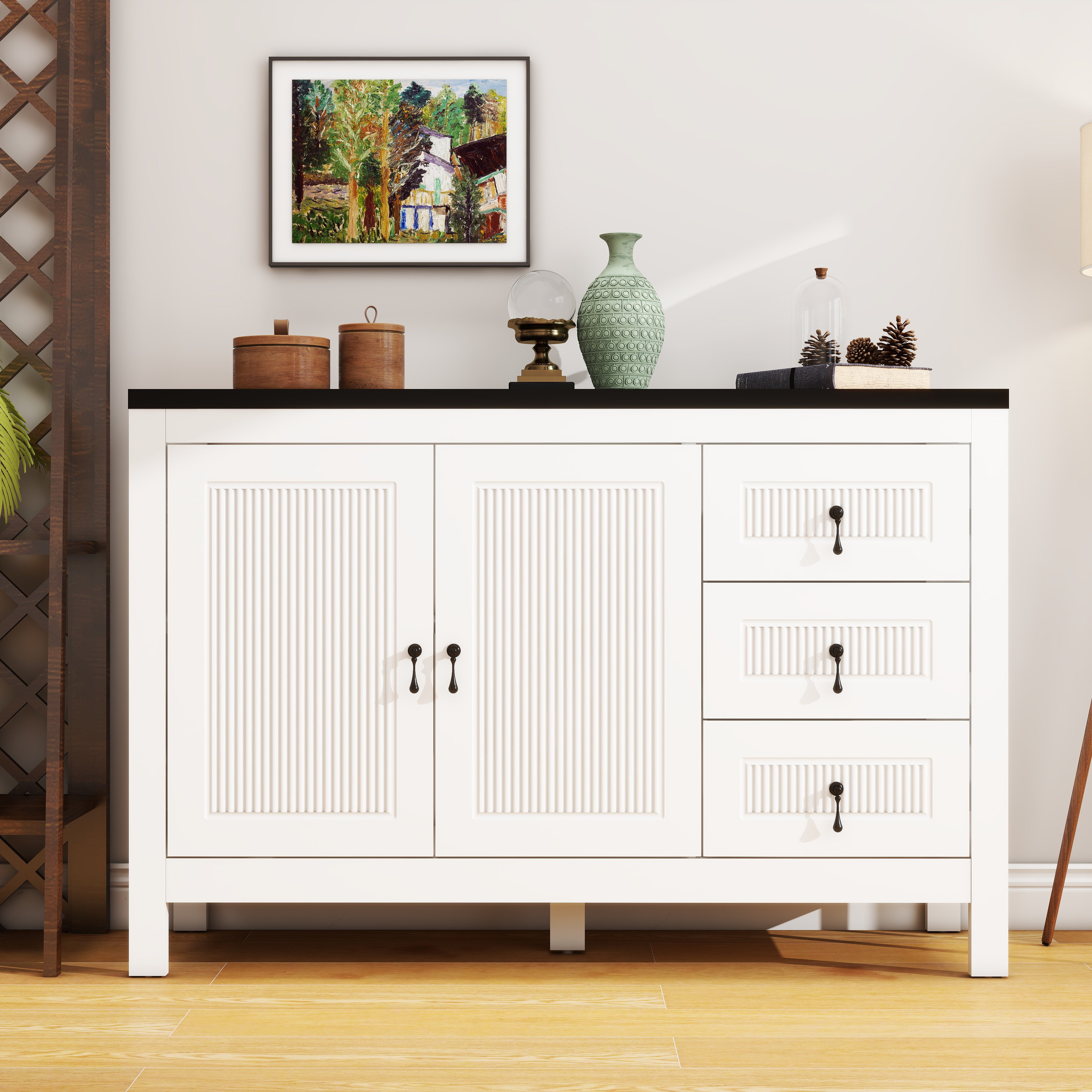 Red Barrel Studio® Elegant 48-inch Wide White Sideboard Buffet with 3 ...