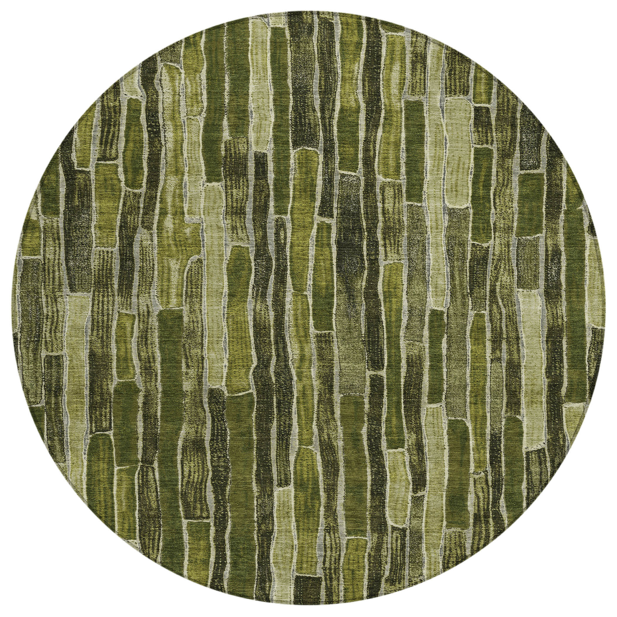 Orren Ellis 8' Olive Green And Dark Olive Green Round Striped Washable ...