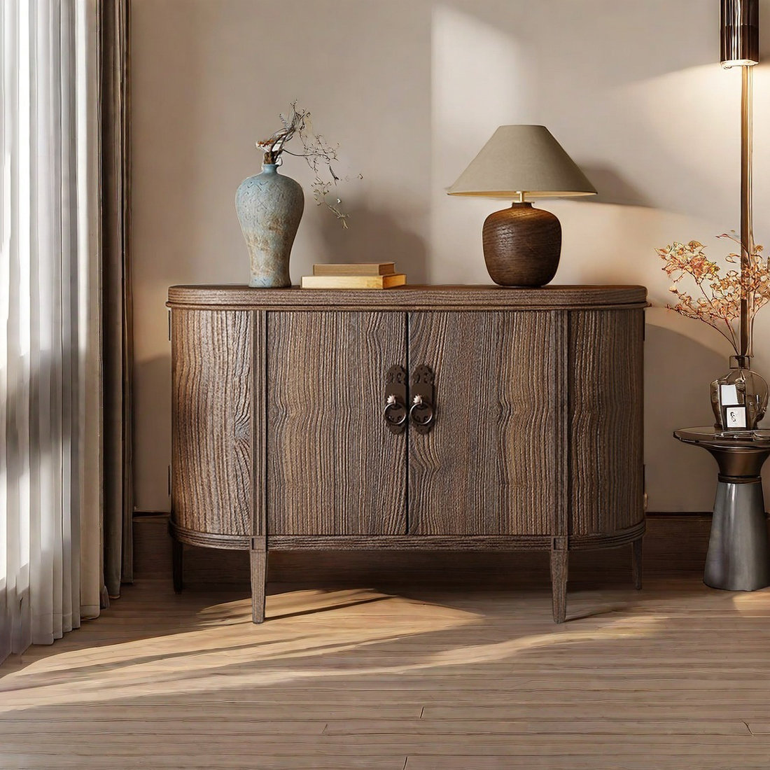 Liu's ink furniture Rustic semi-circular arc large capacity sideboard ...