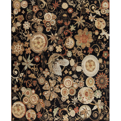 Samad Rugs Whimsical Floral Hand-Knotted Wool Green Area Rug | Perigold