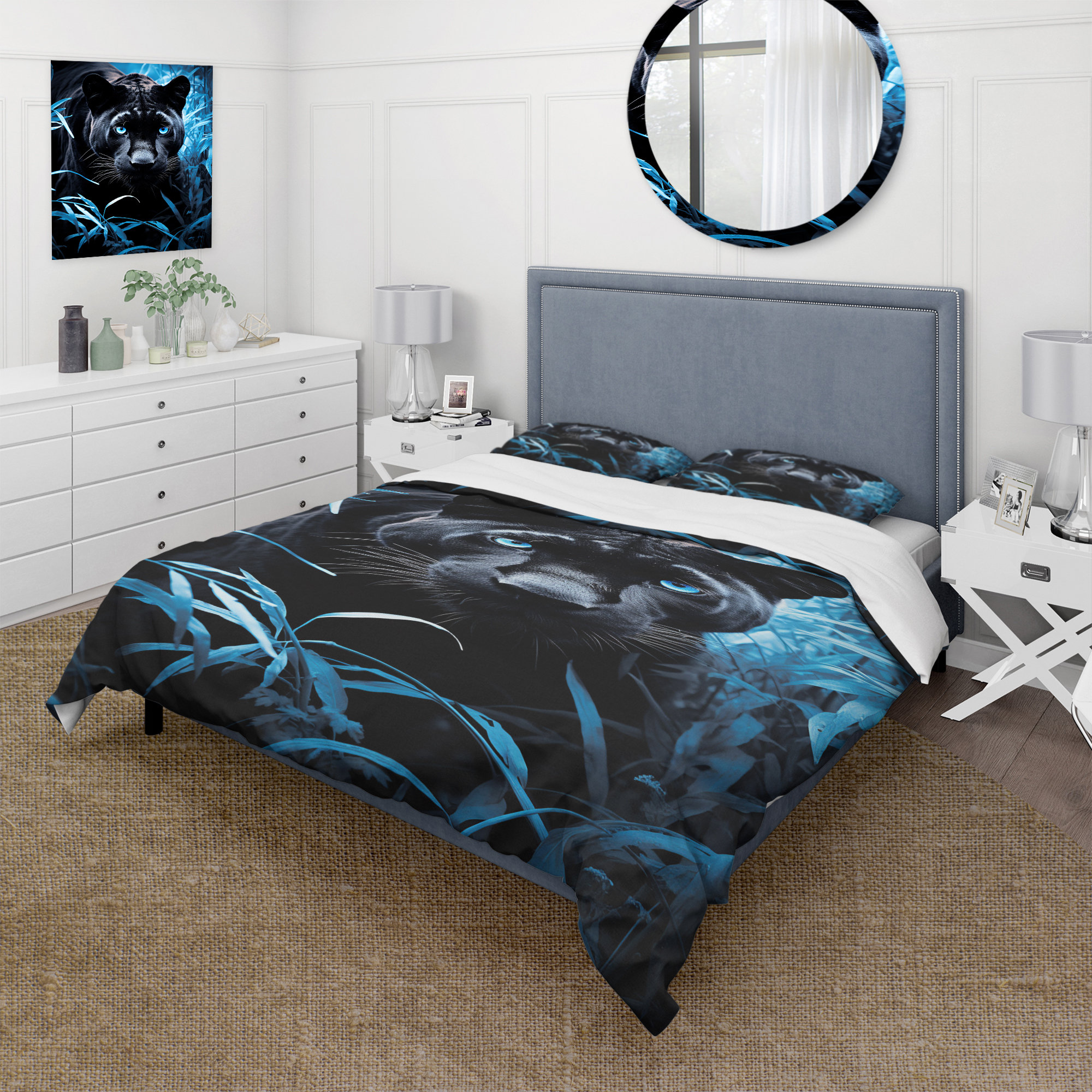Design Art Black Blue Panther Hidden Observer Infrared - Panther Duvet ...