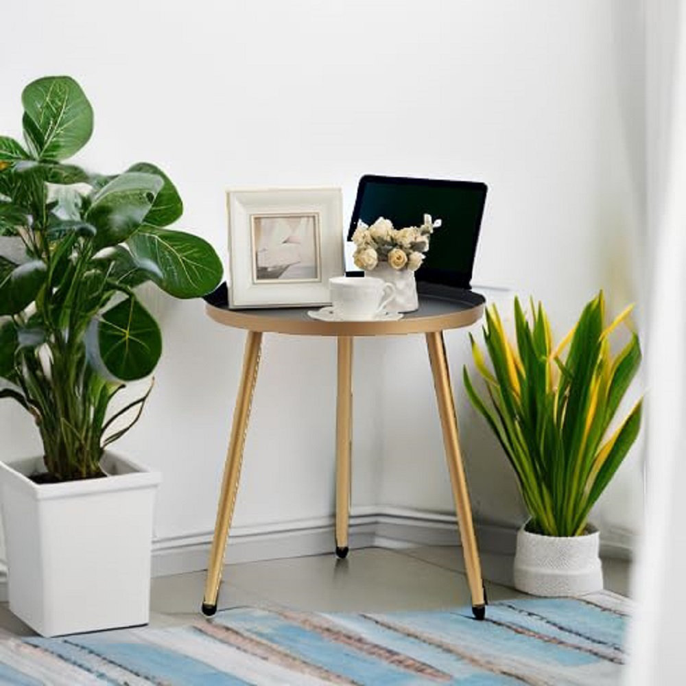 Mercer41 Black Top with 3 Gold Legged Waterproof Metal Side Table | Wayfair