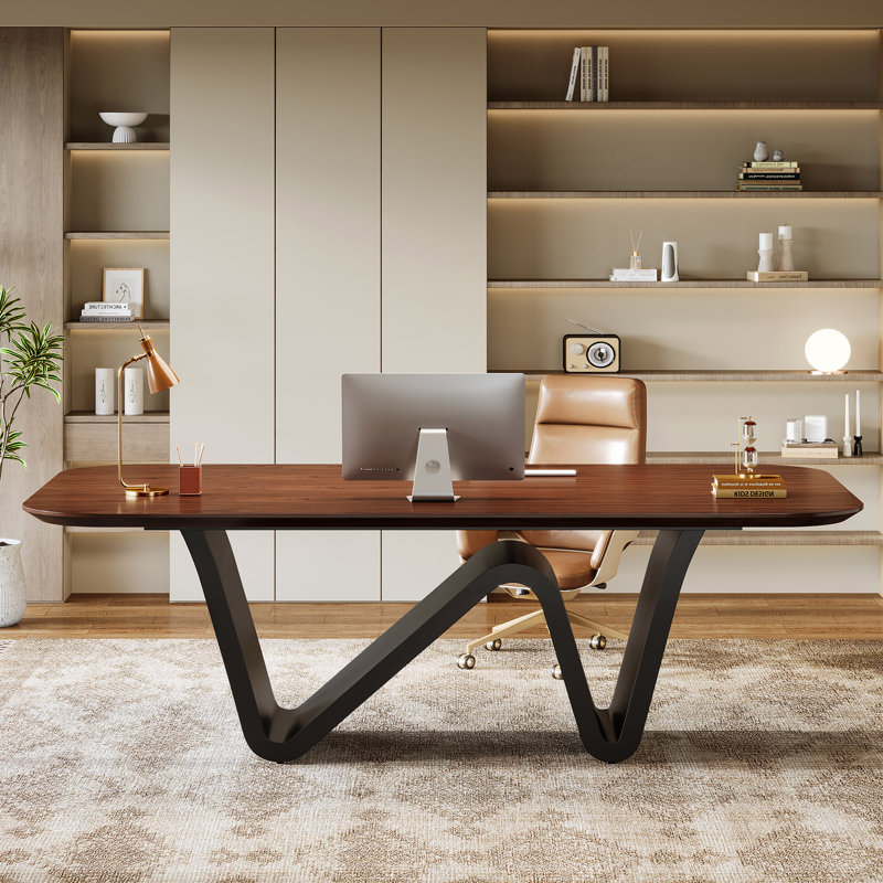 Brayden Studio® 78.74" Luxury Rectangle Computer Desk With Metal Base ...