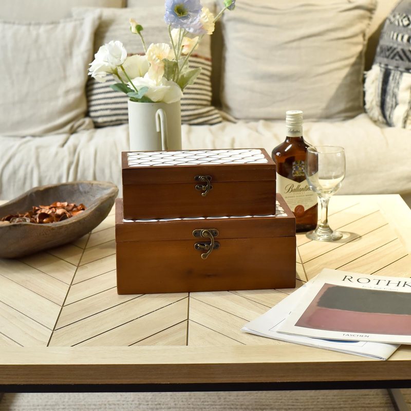 Latitude Run® Decorative Wooden Carved Boxes with Hinged Lid(Set of 2 ...