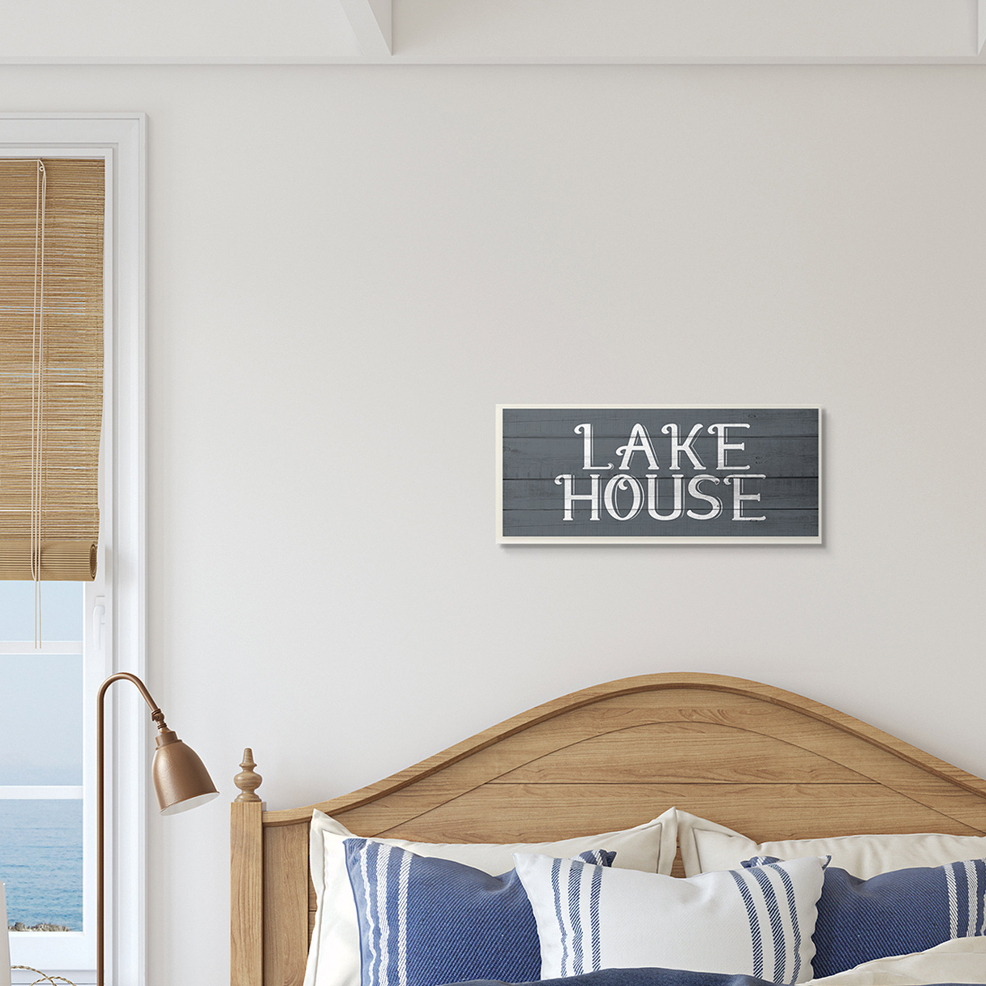 Loon Peak® " Lake House Sign Blue White Planked Look " | Wayfair
