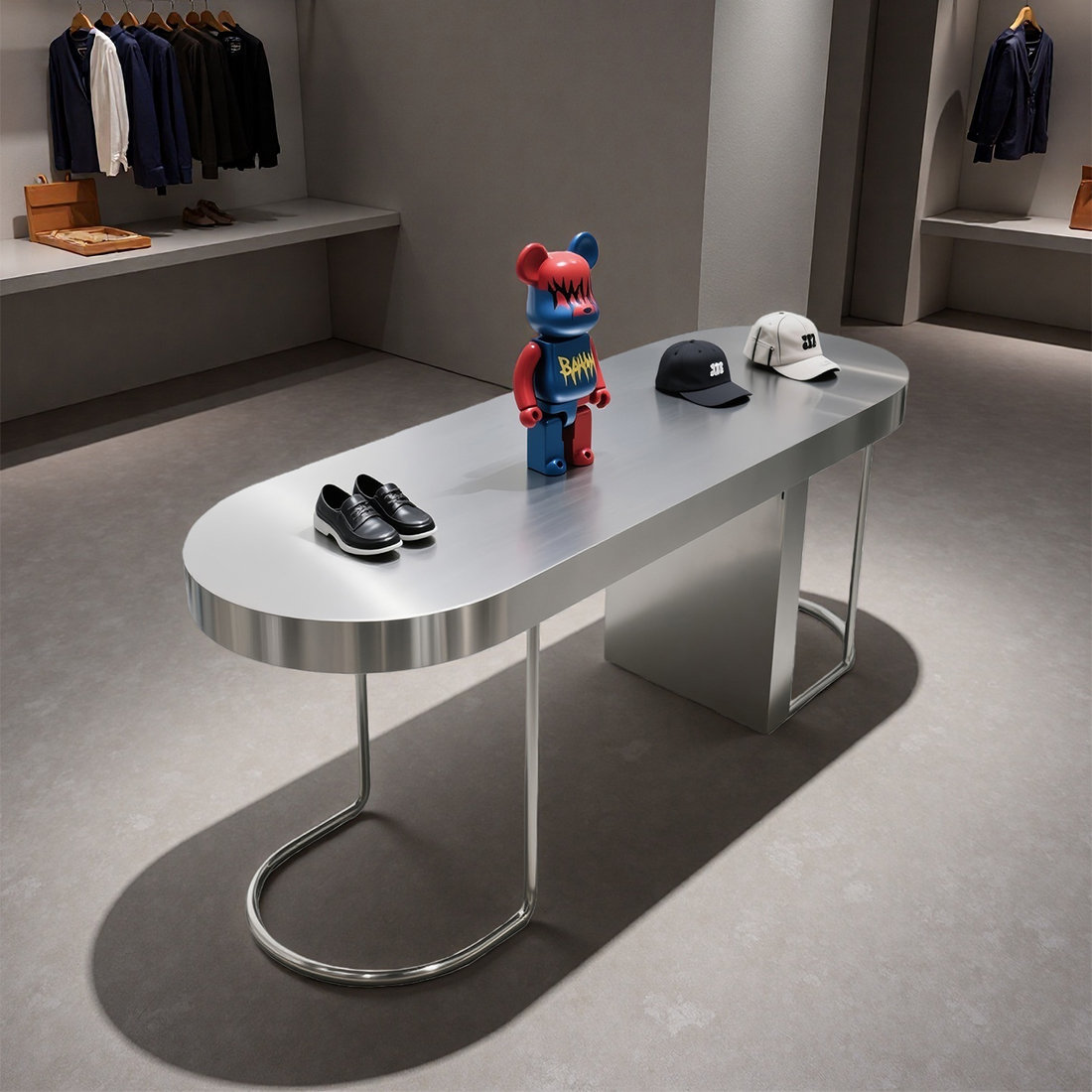 Orren Ellis Stainless Steel Oval Retail Display Table | Wayfair