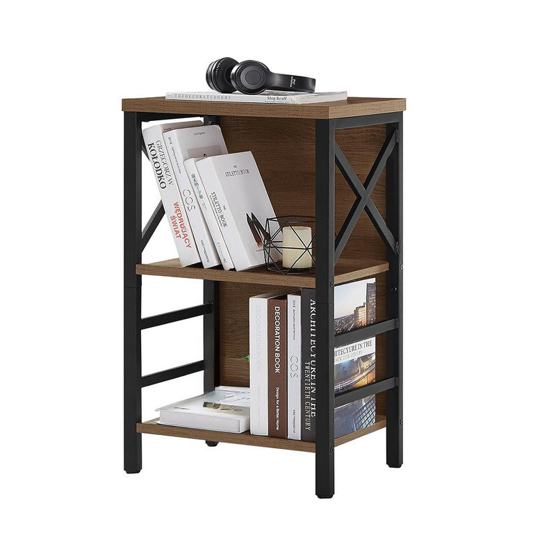 17 Stories Small Bookcase,3 Tier Industrial Short Bookshelf with Metal ...