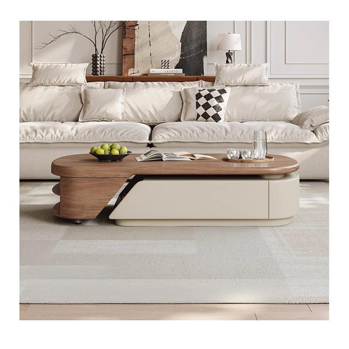 Organix Pattern 51.18" Brown and Beige Manufactured Wood Oval Coffee ...