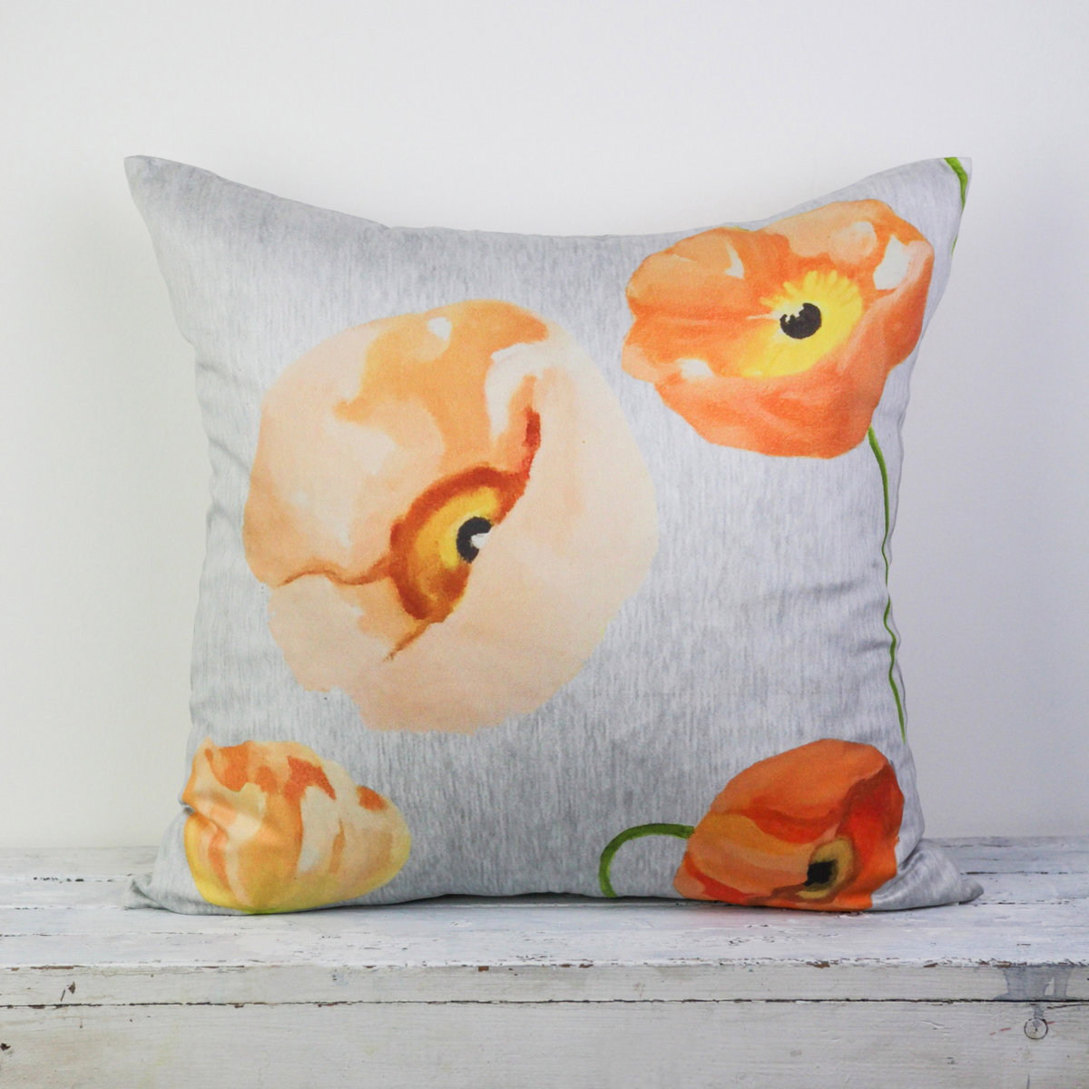 India & Purry Throw Pillow: Peach Poppies on Grey | Wayfair