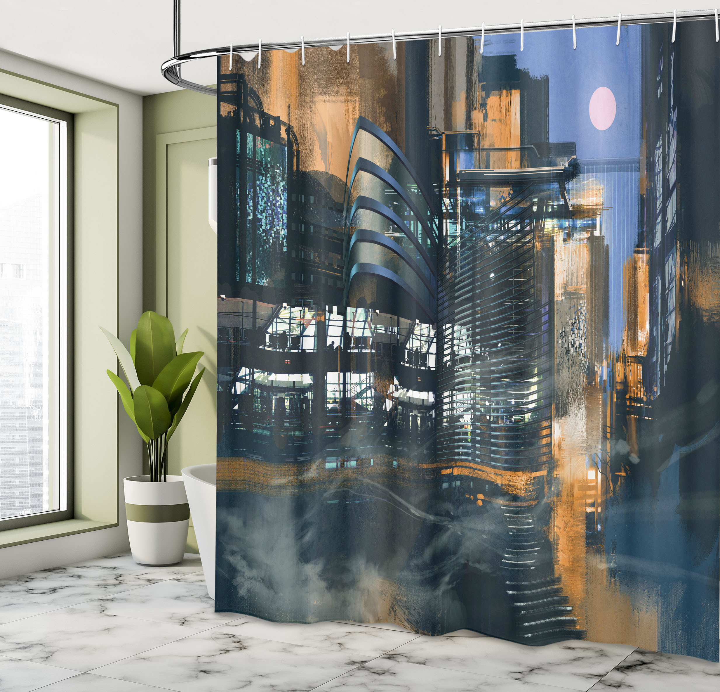 East Urban Home Futuristic Shower Curtain Cyberpunk Cityscape 32834 ...