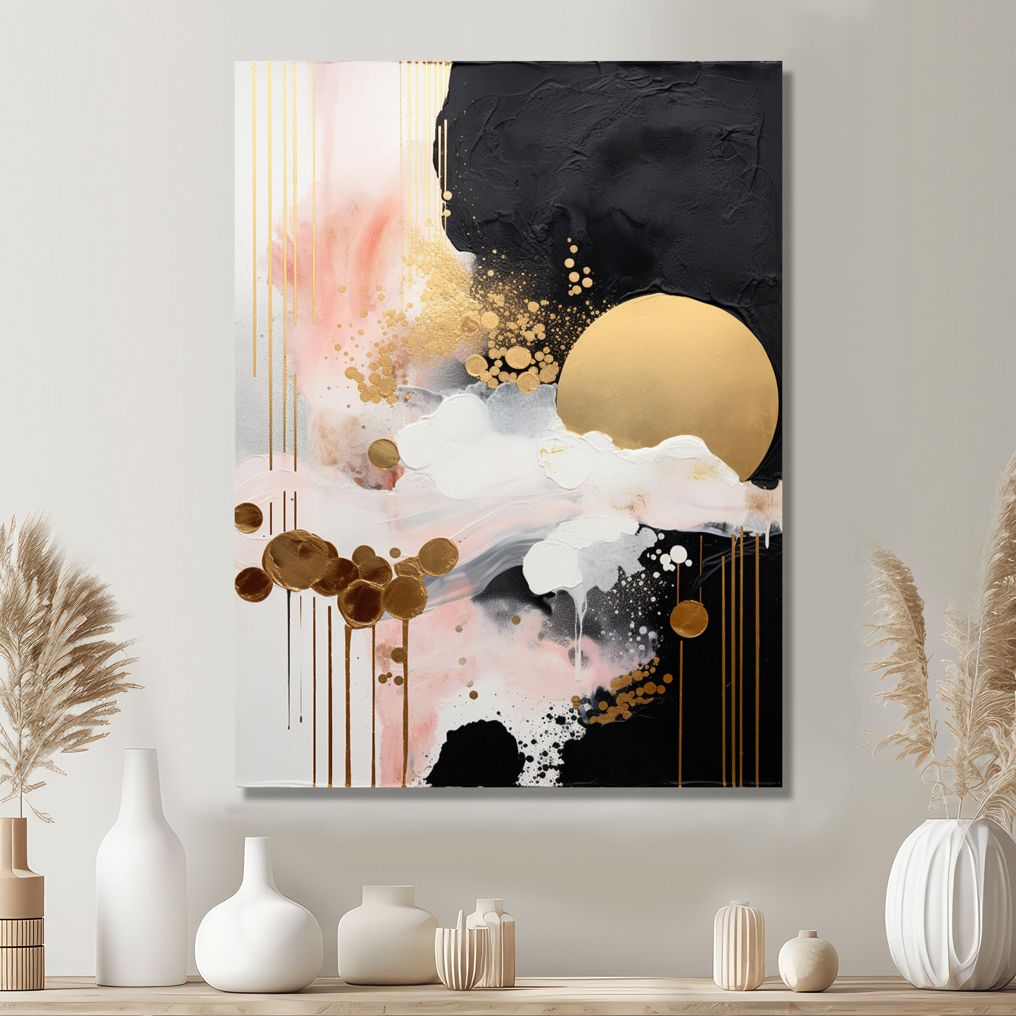 Mercer41 Golden Full Moon Rising - Abstract Landscape Wall Art Decor ...