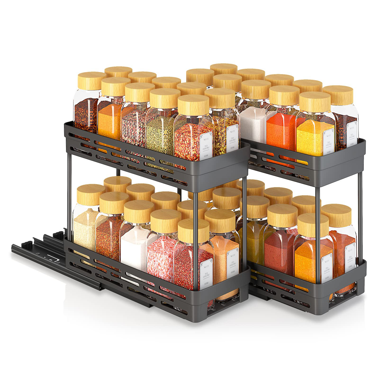 Prep & Savour 2 Packs Pull Out Spice Rack Organizer For Cabinet, Slide ...
