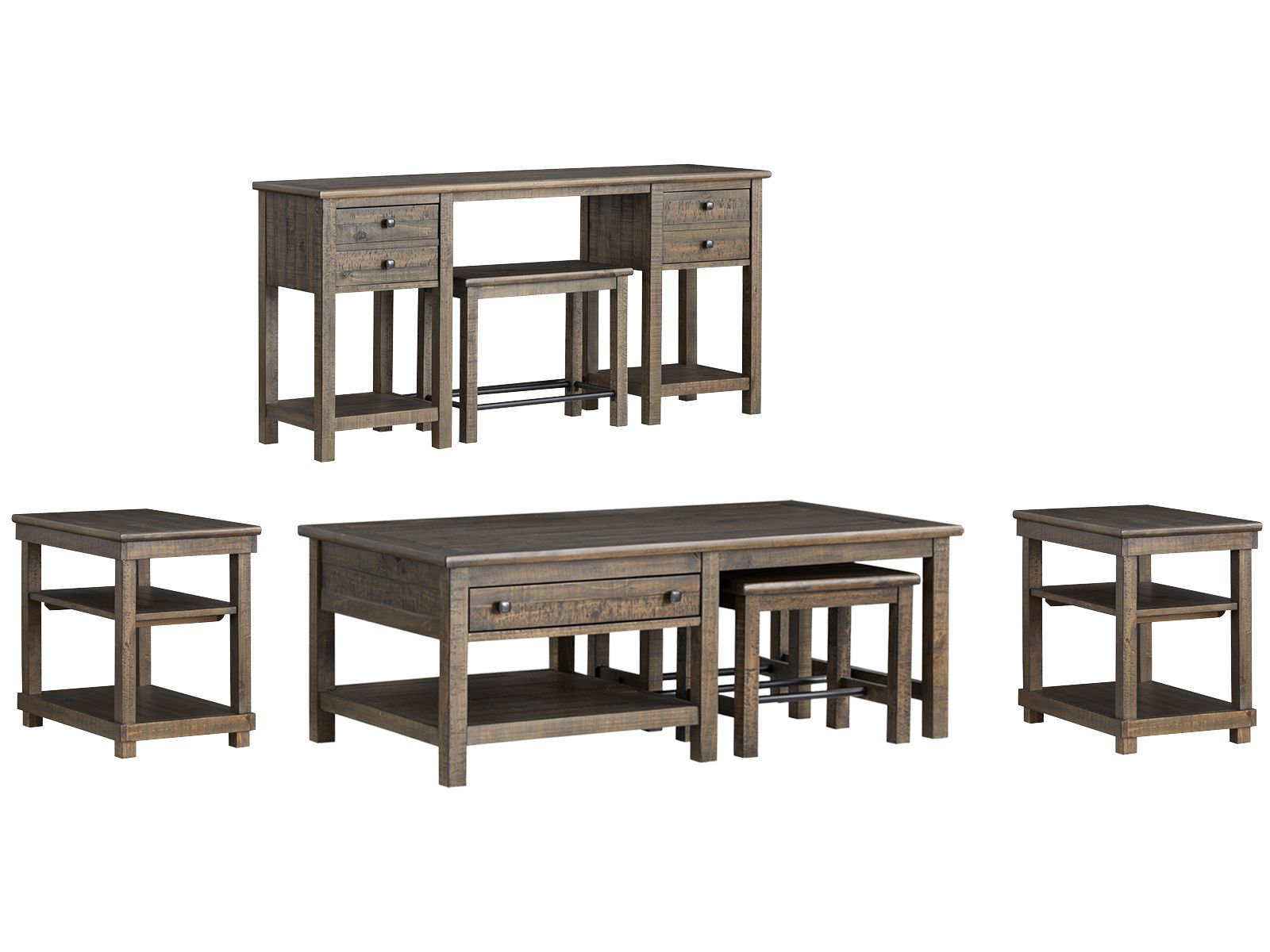 Canora Grey Rectangular Cocktail Table And 2 Stools With 2 Chairside ...