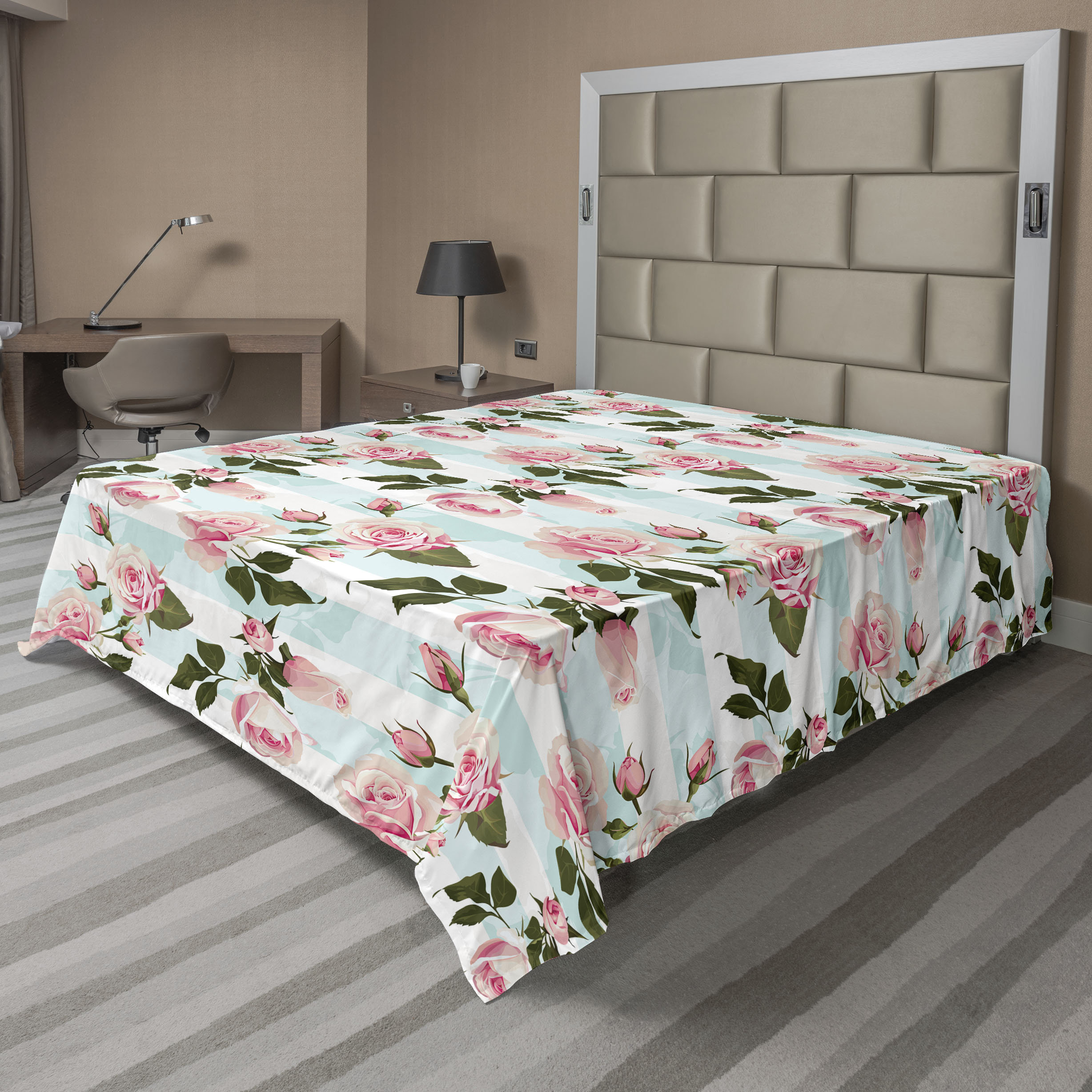 Ambesonne Vintage Flat Sheet Roses Abstract Garden Plot Soft Blue and ...