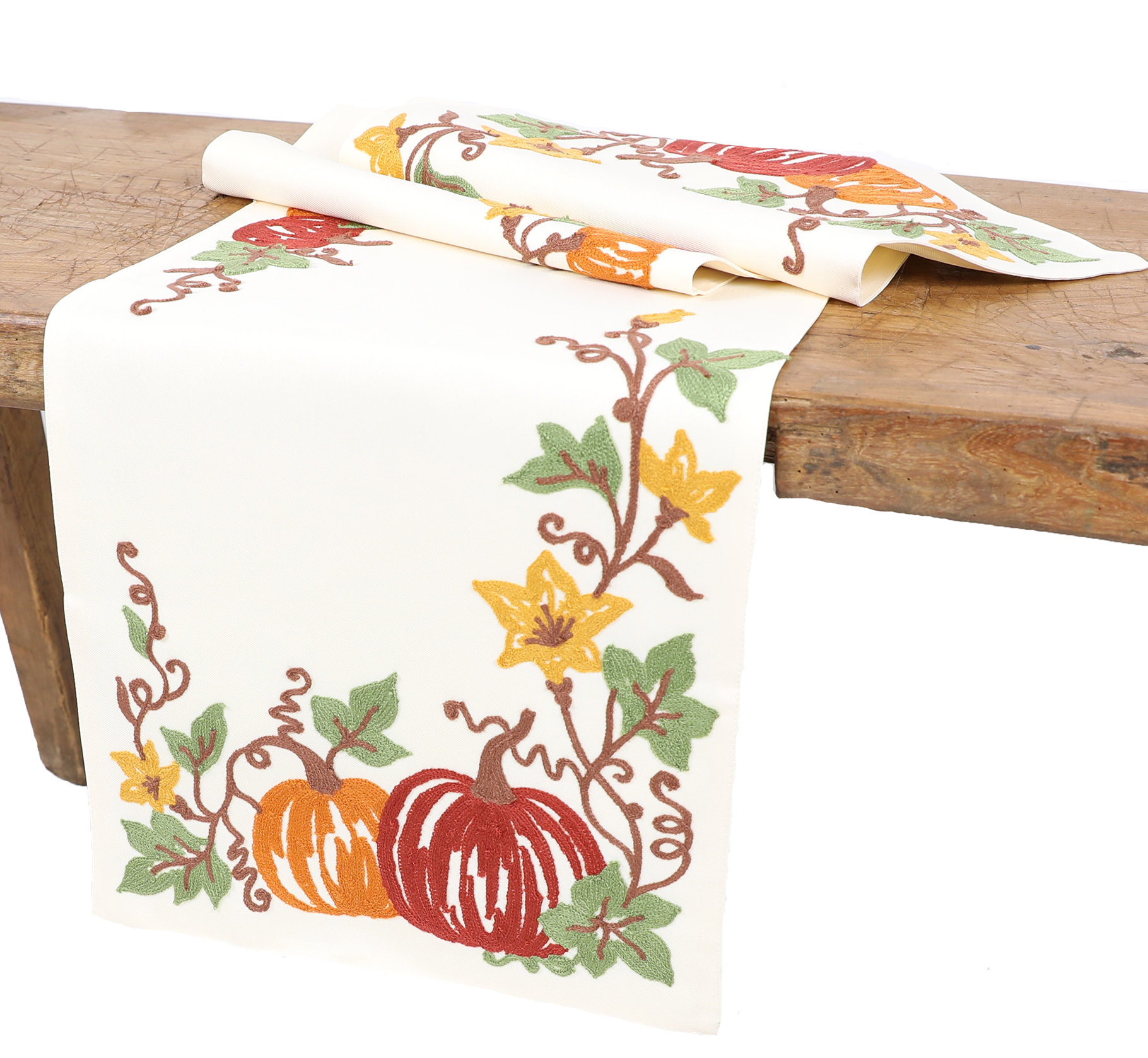 August Grove® Tryon Happy Fall Pumpkins Crewel Embroidered Table Runner ...
